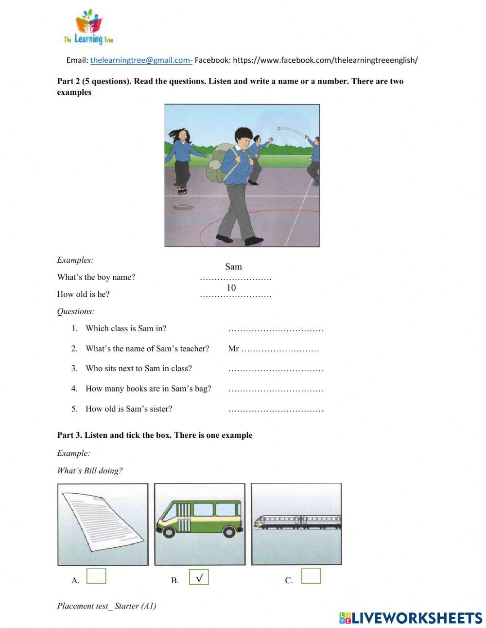 Placement Test Starter | LiveWorksheets | 2124193