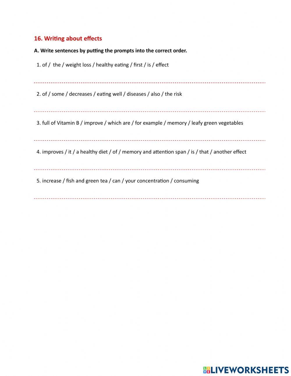 16. Writing about effects worksheet | Live Worksheets
