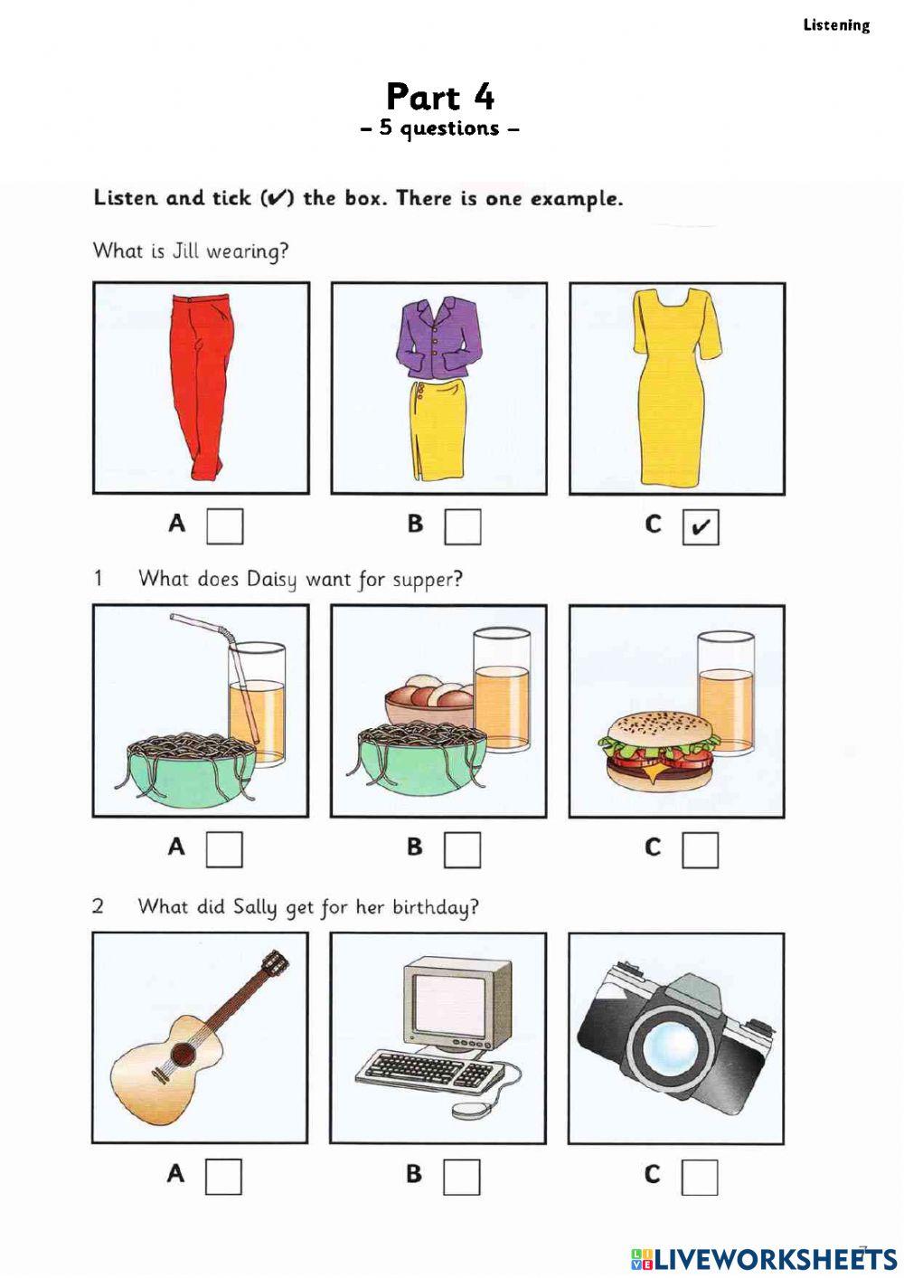 Listening test online exercise for grade 4 | Live Worksheets