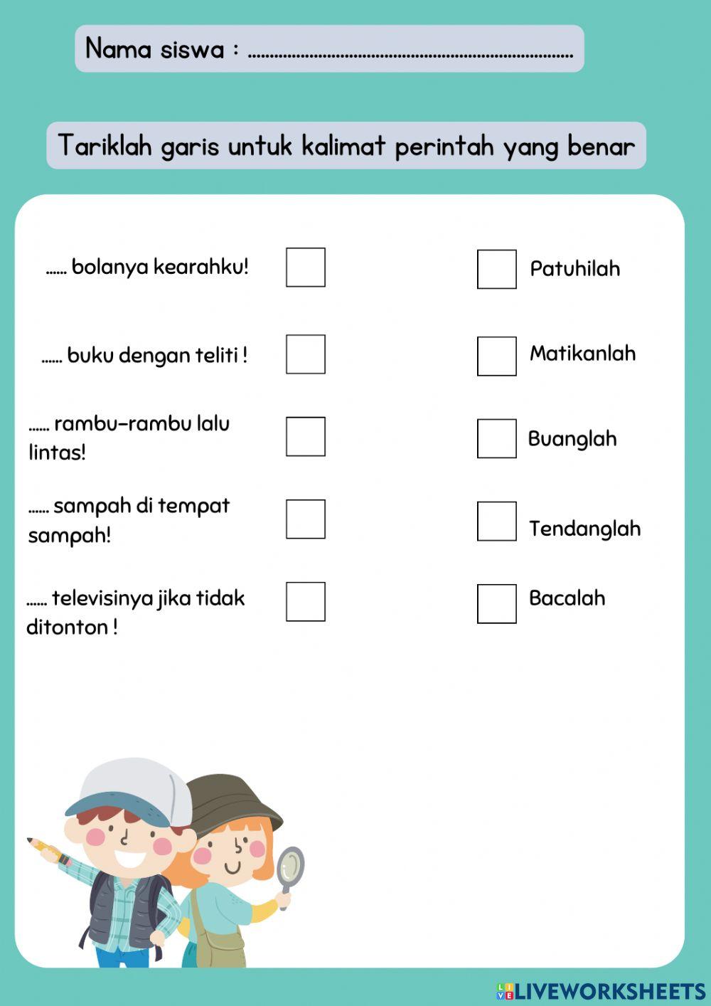 Kalimat perintah activity for 2 | Live Worksheets