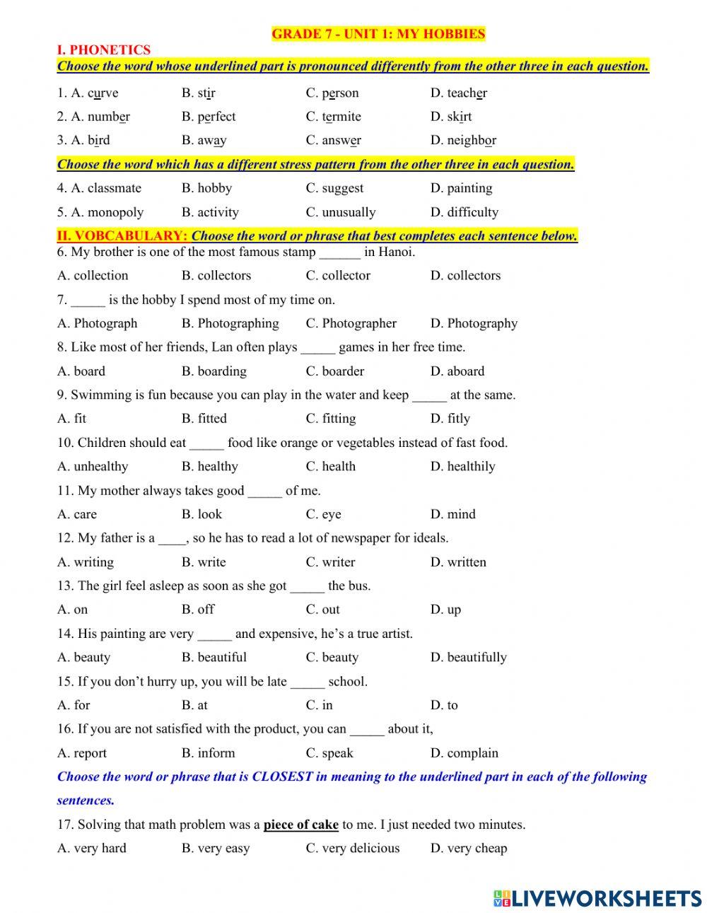 G7blobal-unit 1 (tn 50c) worksheet | Live Worksheets