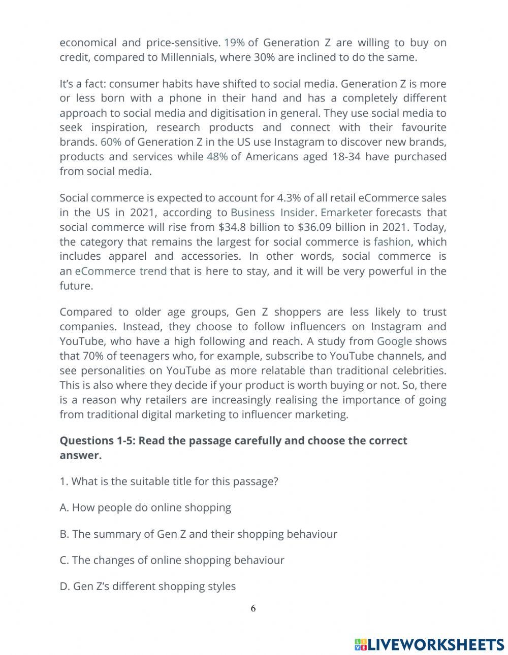 READING PRACTICE FOR FINAL - TRS501 online exercise for | Live Worksheets