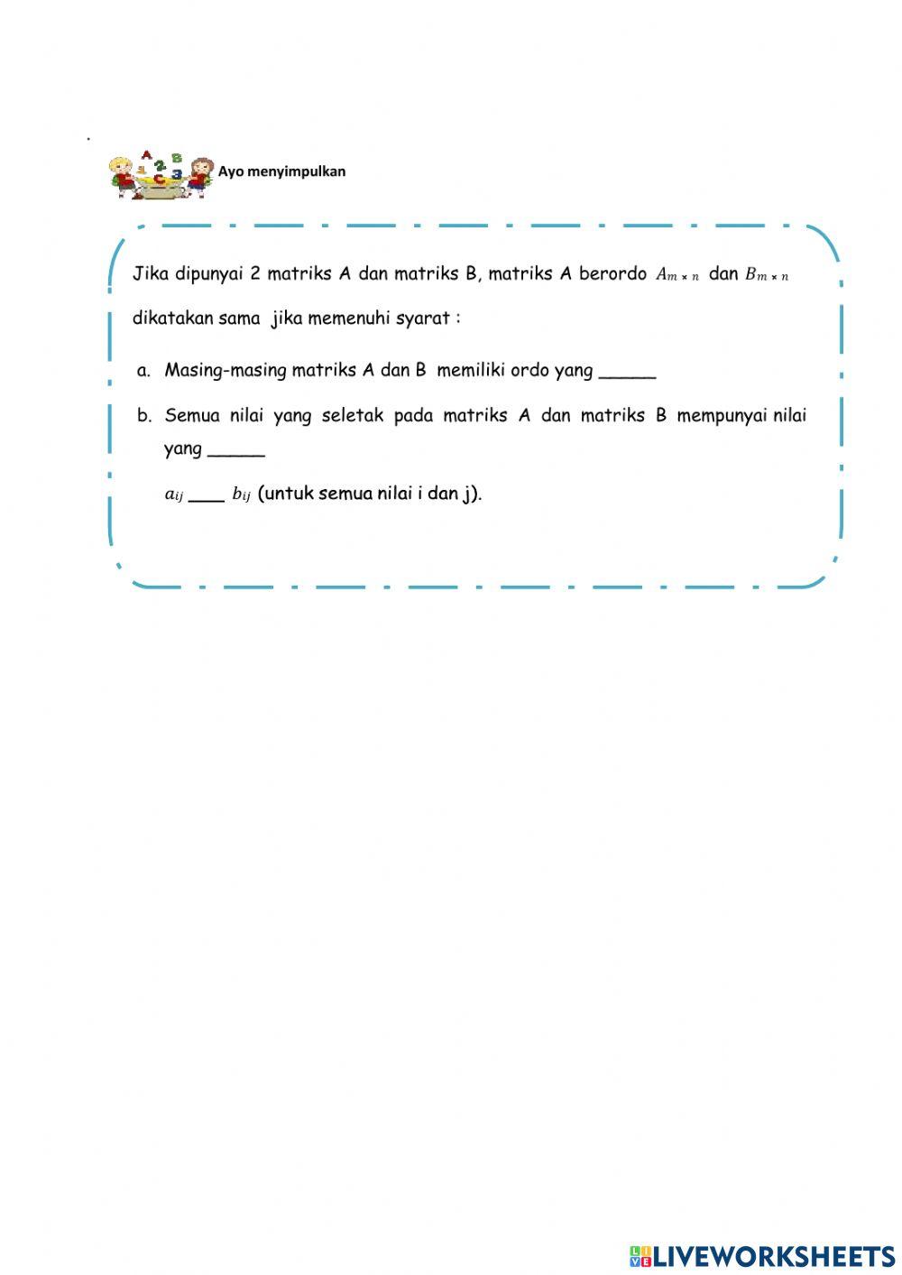 LKPD 2 Transpose - Kesamaan Matriks online exercise for | Live Worksheets
