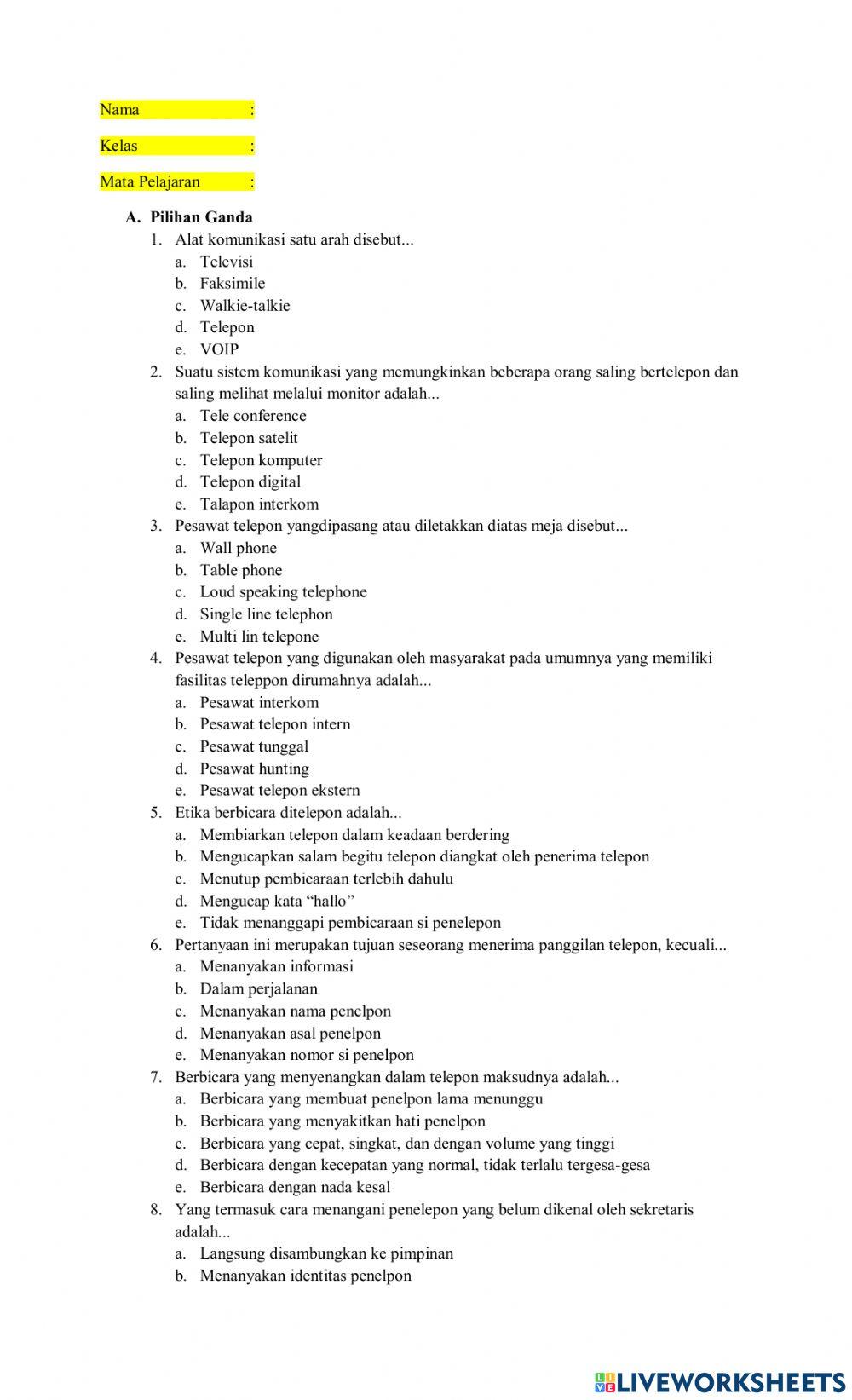 Ulangan harian online exercise for Kelas XI SMK | Live Worksheets