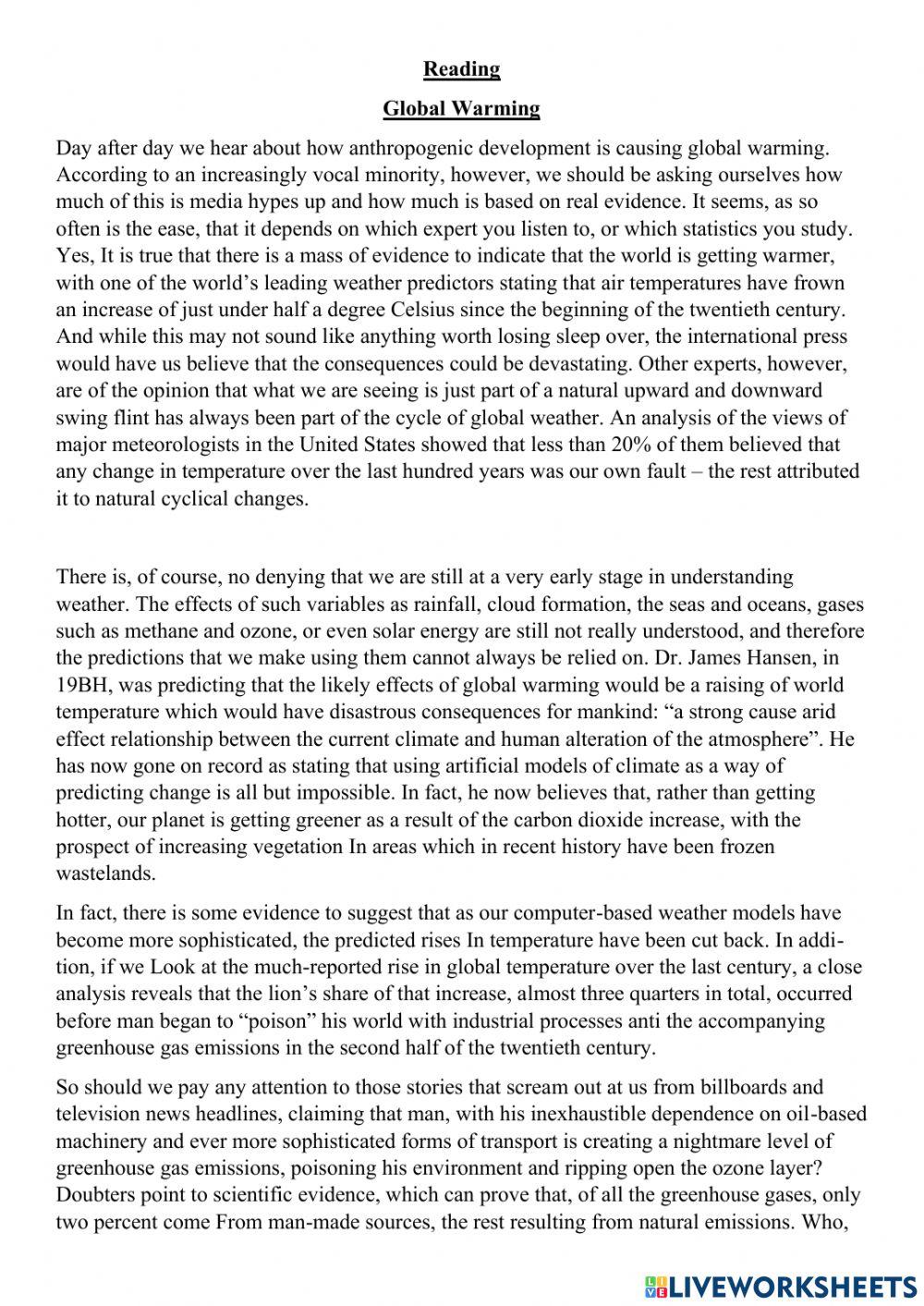 Global Warming interactive activity for 4 | Live Worksheets