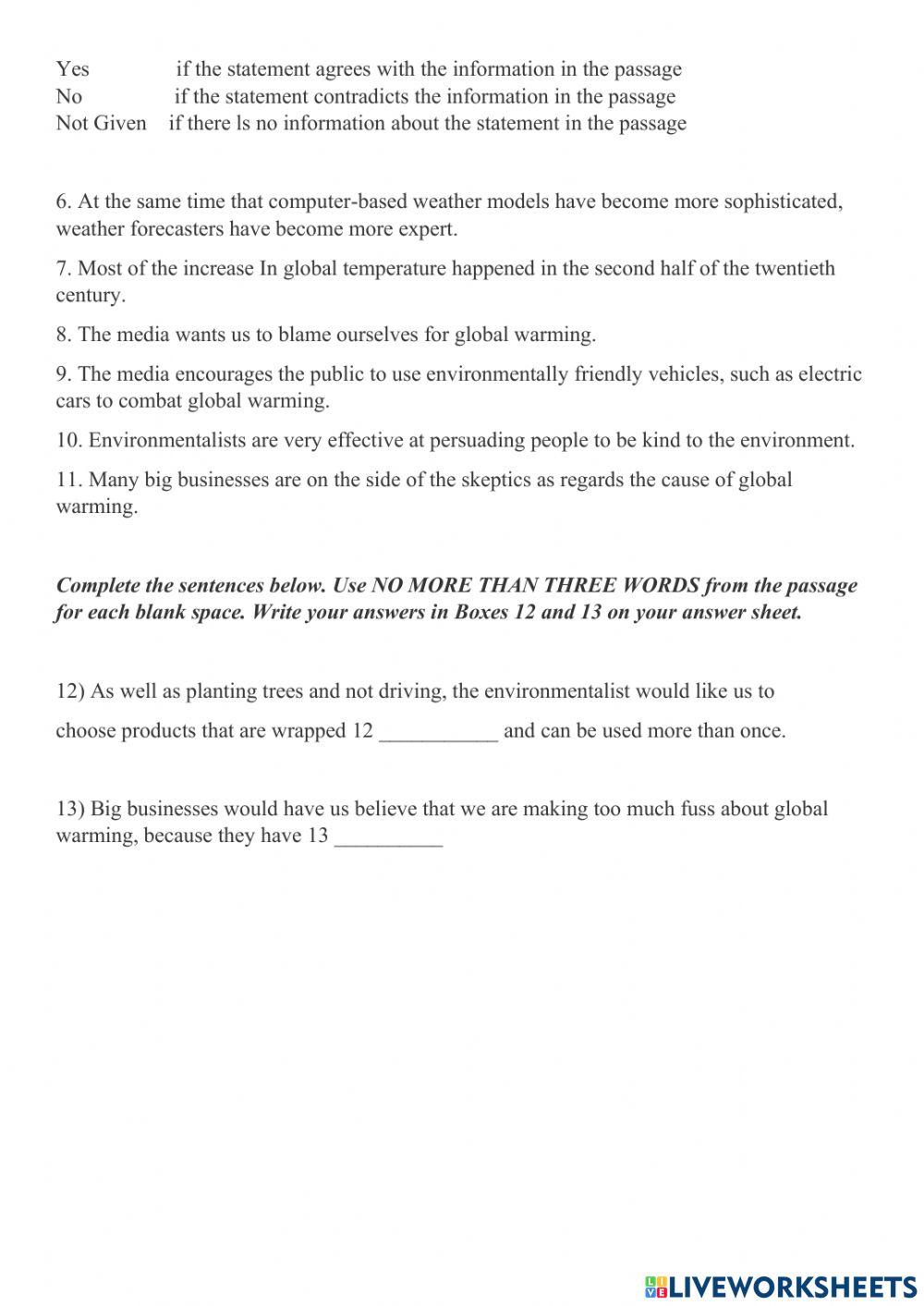 Global Warming interactive activity for 4 | Live Worksheets