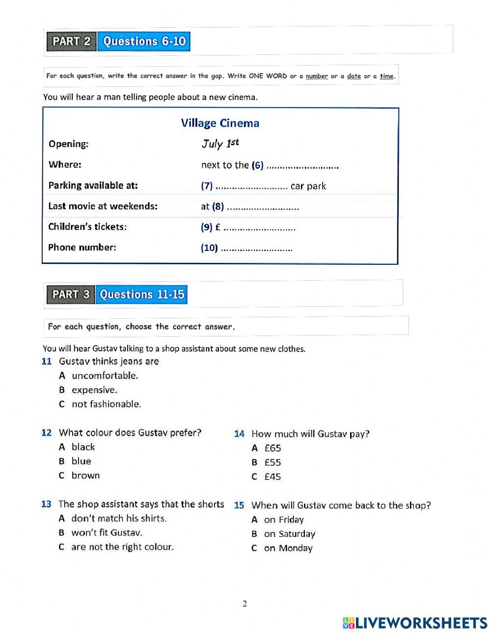 KET Practice Te… | Free Interactive Worksheets | 2418195