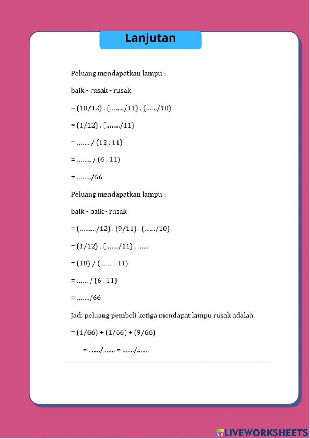 Peluang interactive exercise for 11 | Live Worksheets