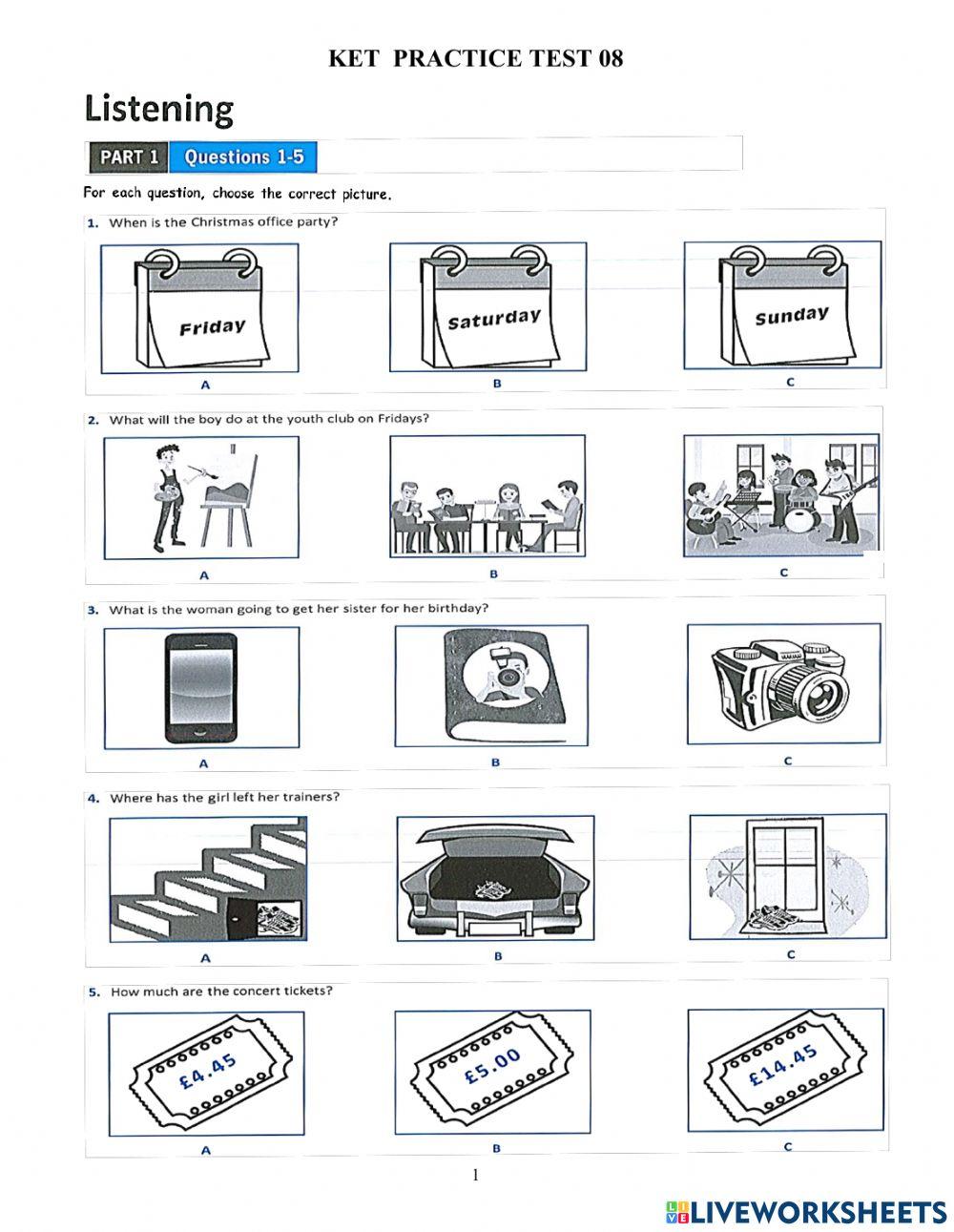 Ket Practice Test 08 Listening Online Exercise For Live Worksheets
