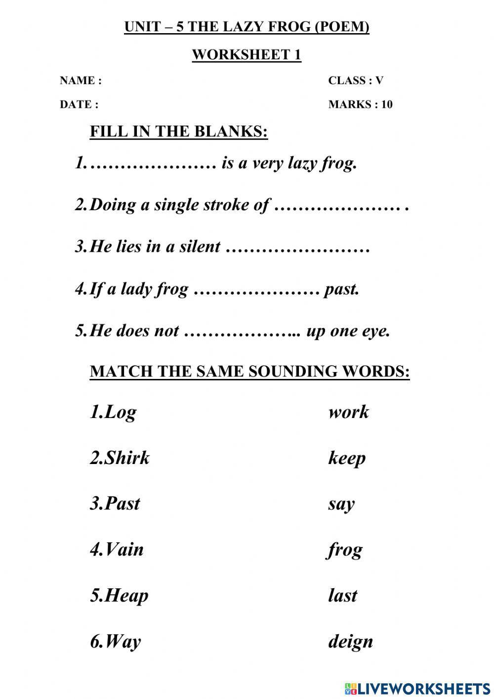 The lazy frog activity | Live Worksheets