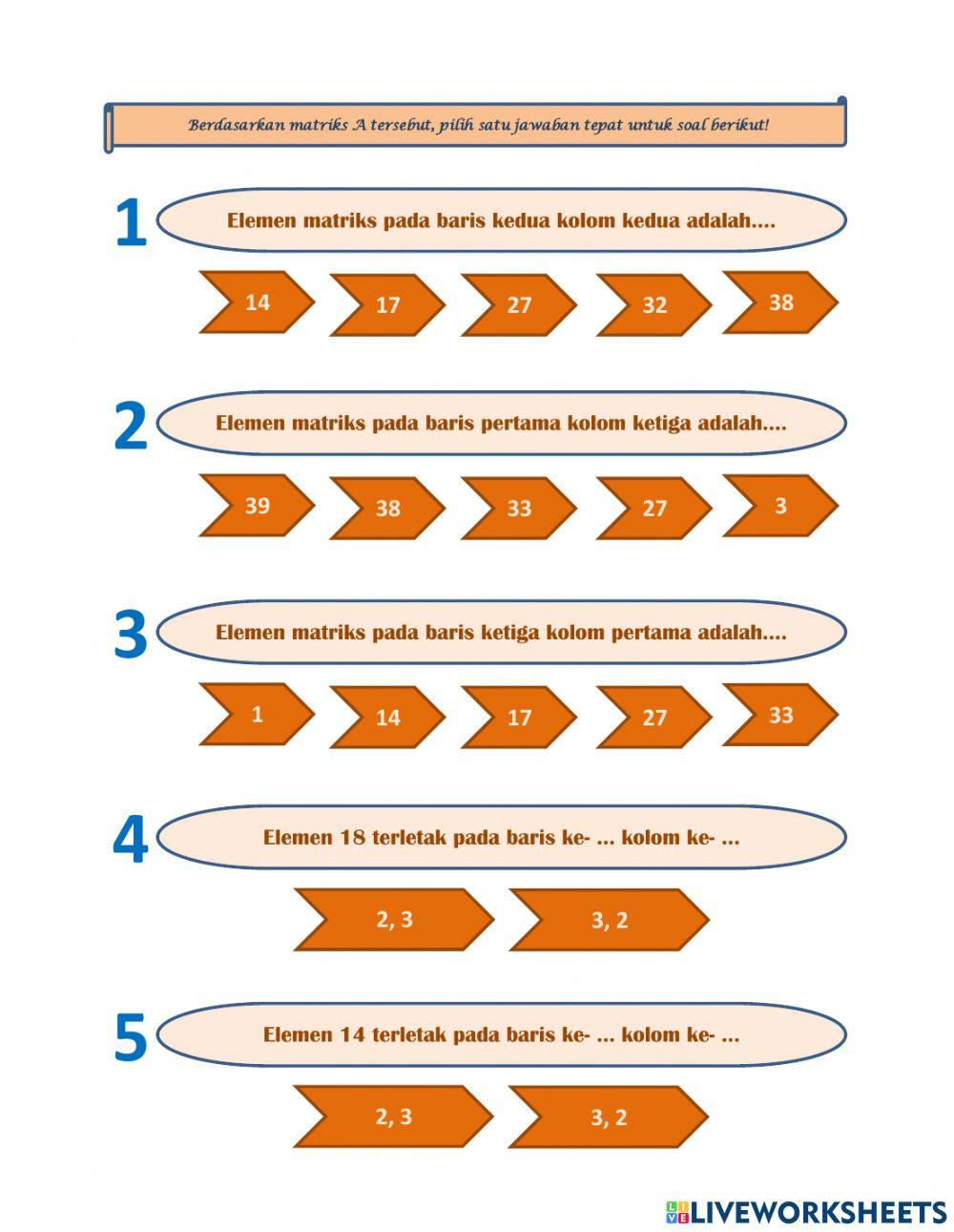 LKPD Notasi, Ordo, dan Jenis Matriks online exercise for | Live Worksheets