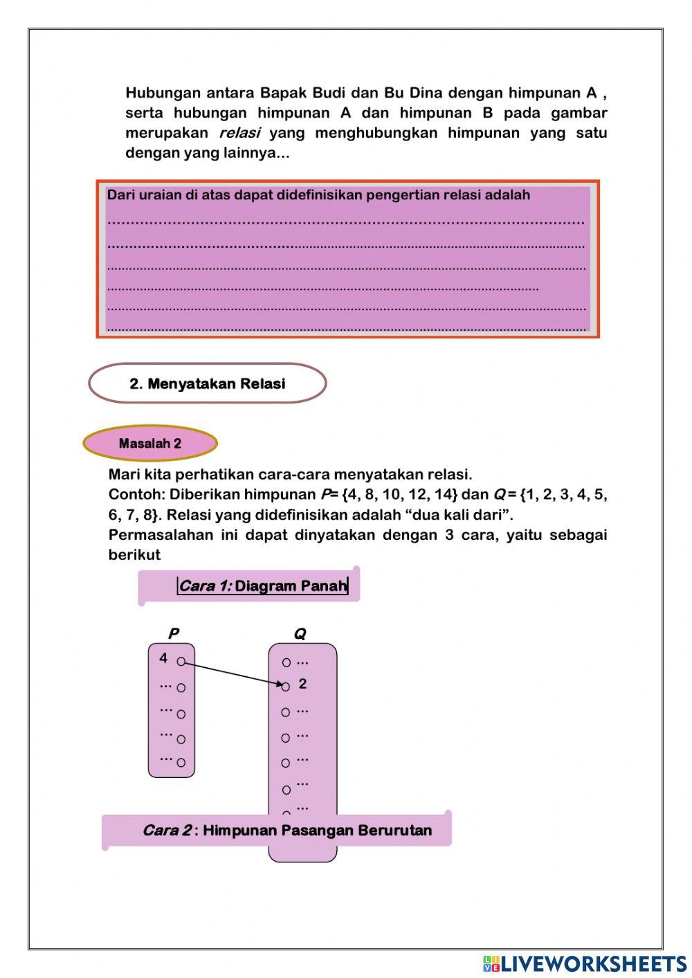LKPD Relasi Fungsi worksheet | Live Worksheets