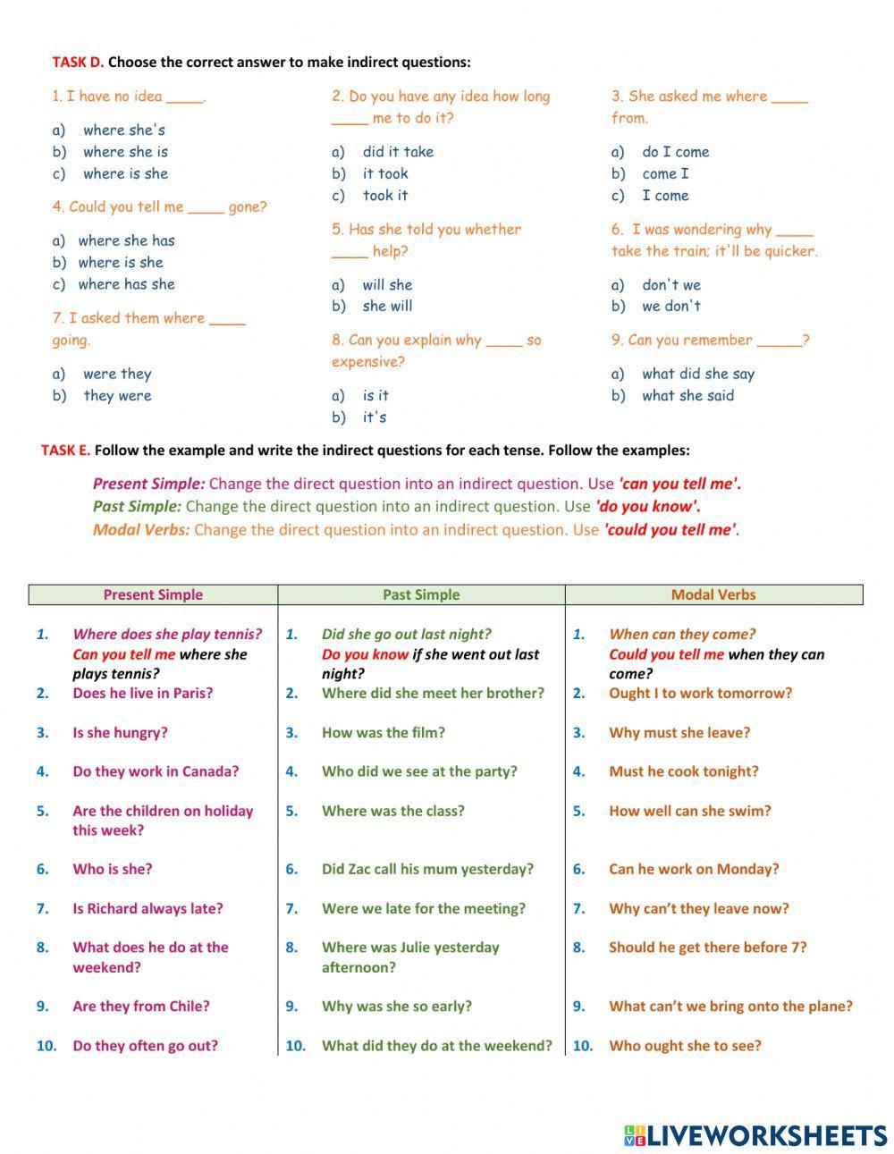 UNIT 21 Indirect Questions Worksheet Live Worksheets, 48% OFF