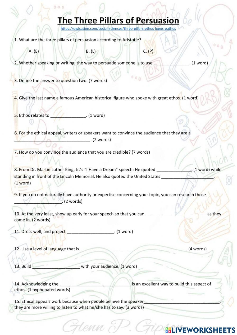 The Three Pillars of Persuasion worksheet | Live Worksheets