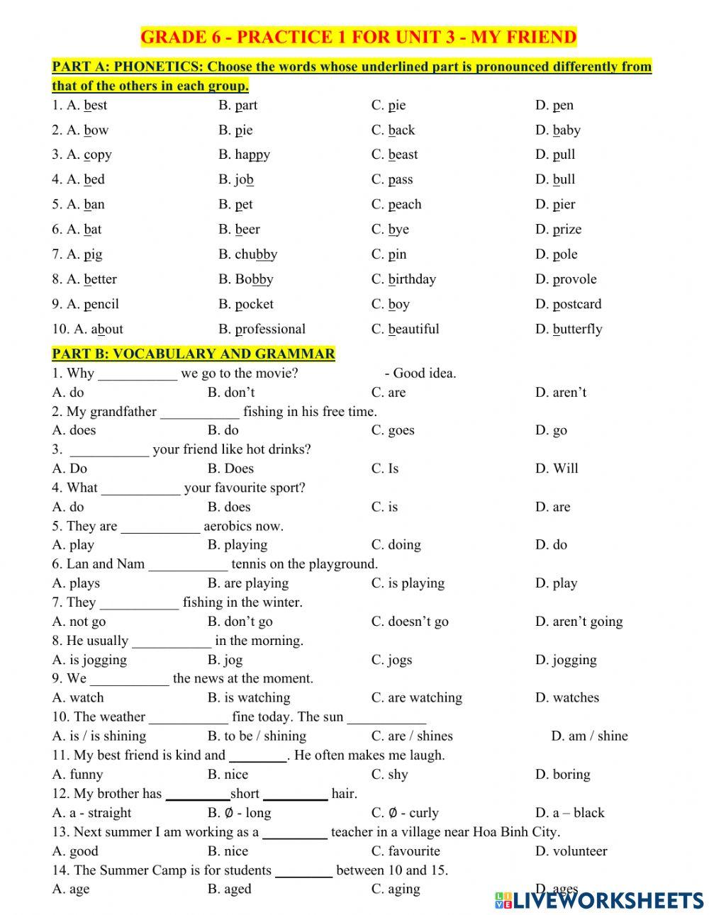 G6-practice 1 for unit 3 worksheet | Live Worksheets