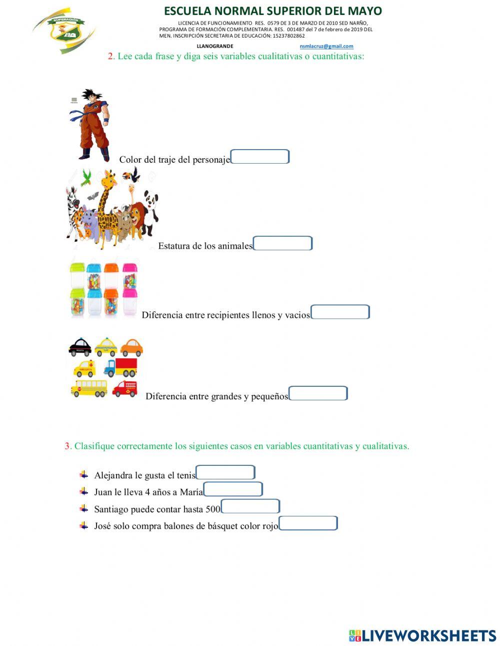 Variables Cualitativas Y Variables Cuantitativas Worksheet, 60% OFF