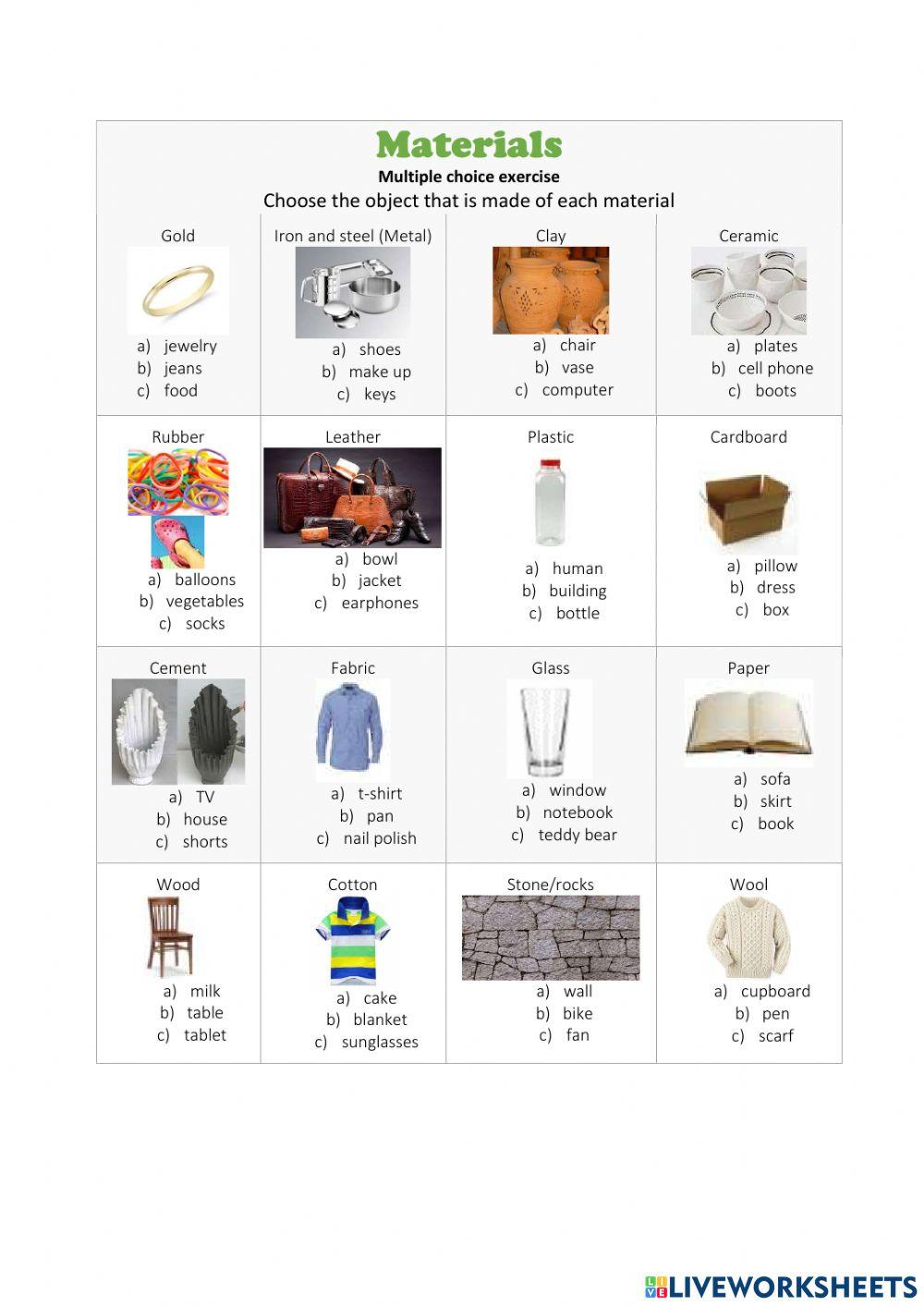 Materials vocab… | Free Interactive Worksheets | 2126623