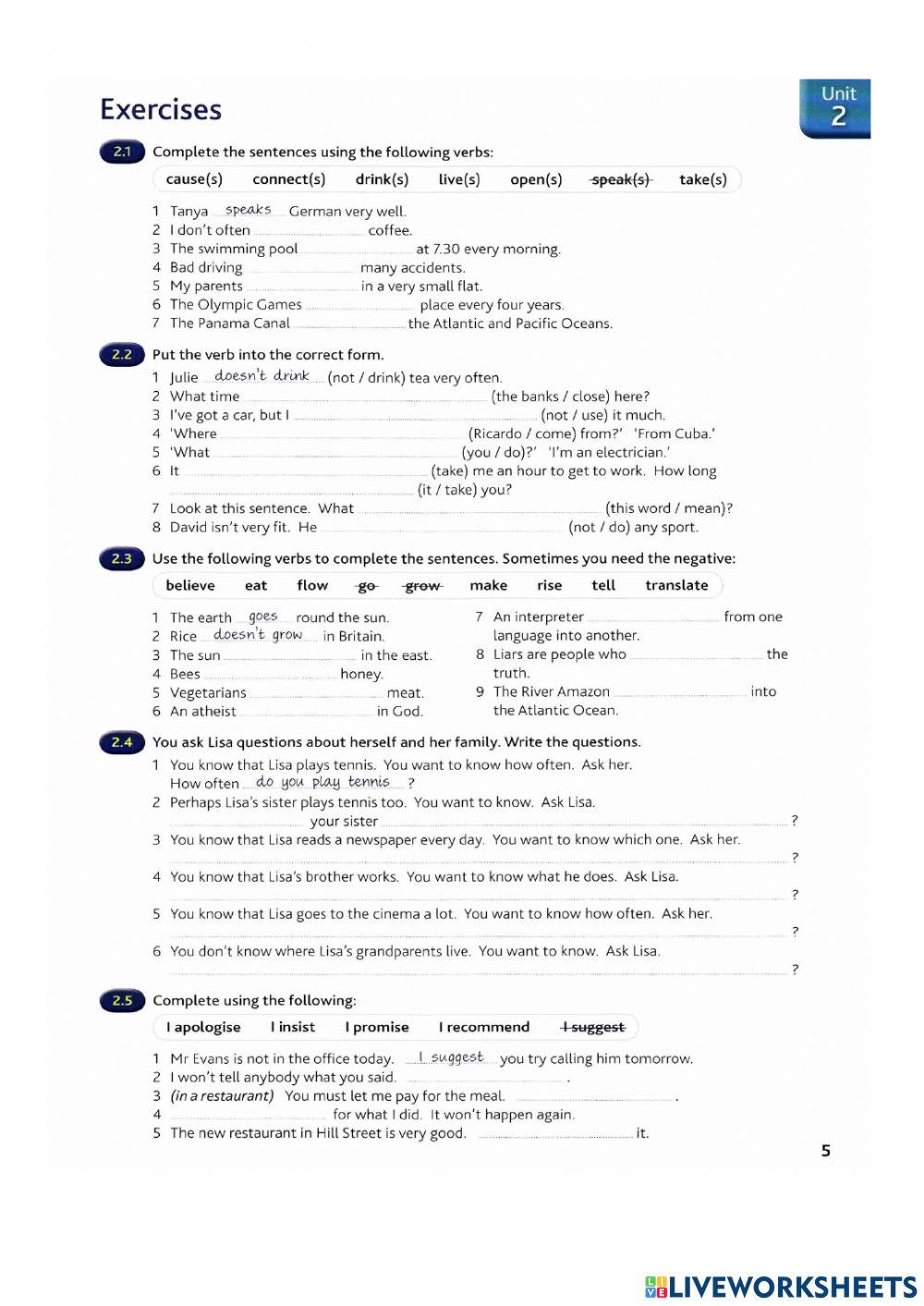 Grammar online exercise for 5 | Live Worksheets