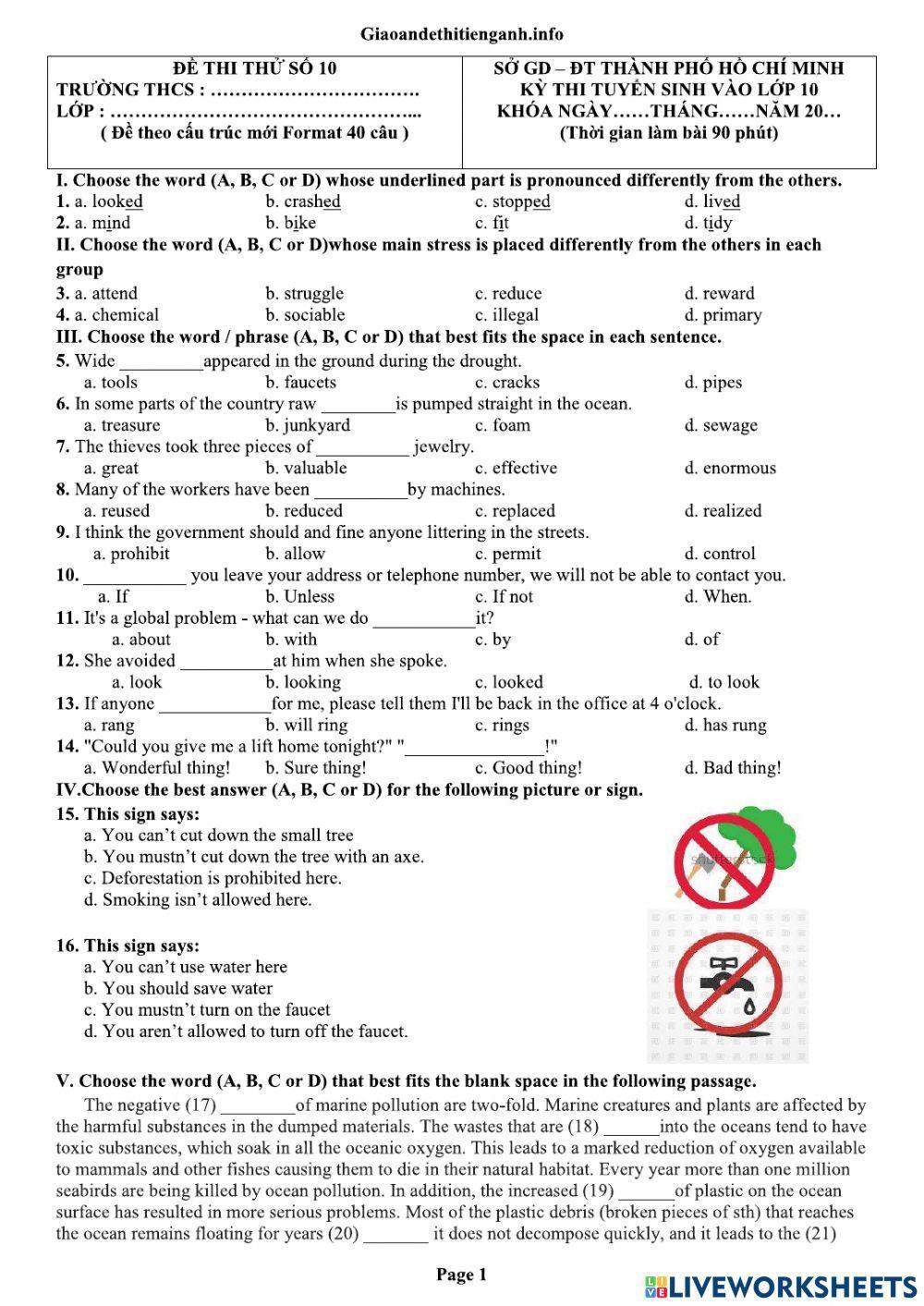 Test and exam-30 worksheet | Live Worksheets