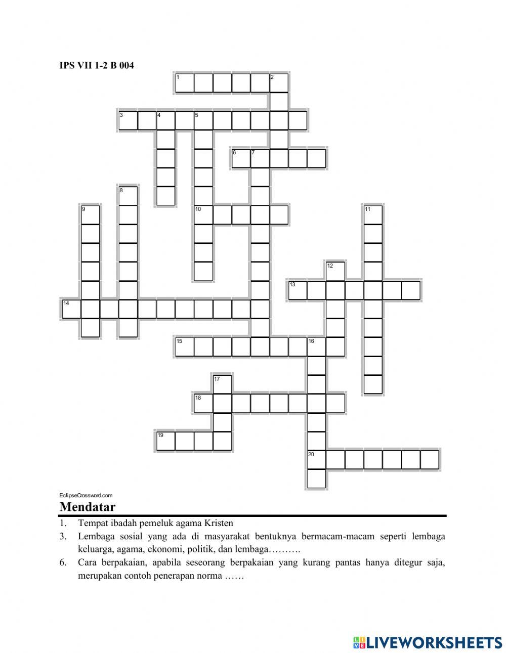 Pdf online exercise: Crosword | Live Worksheets