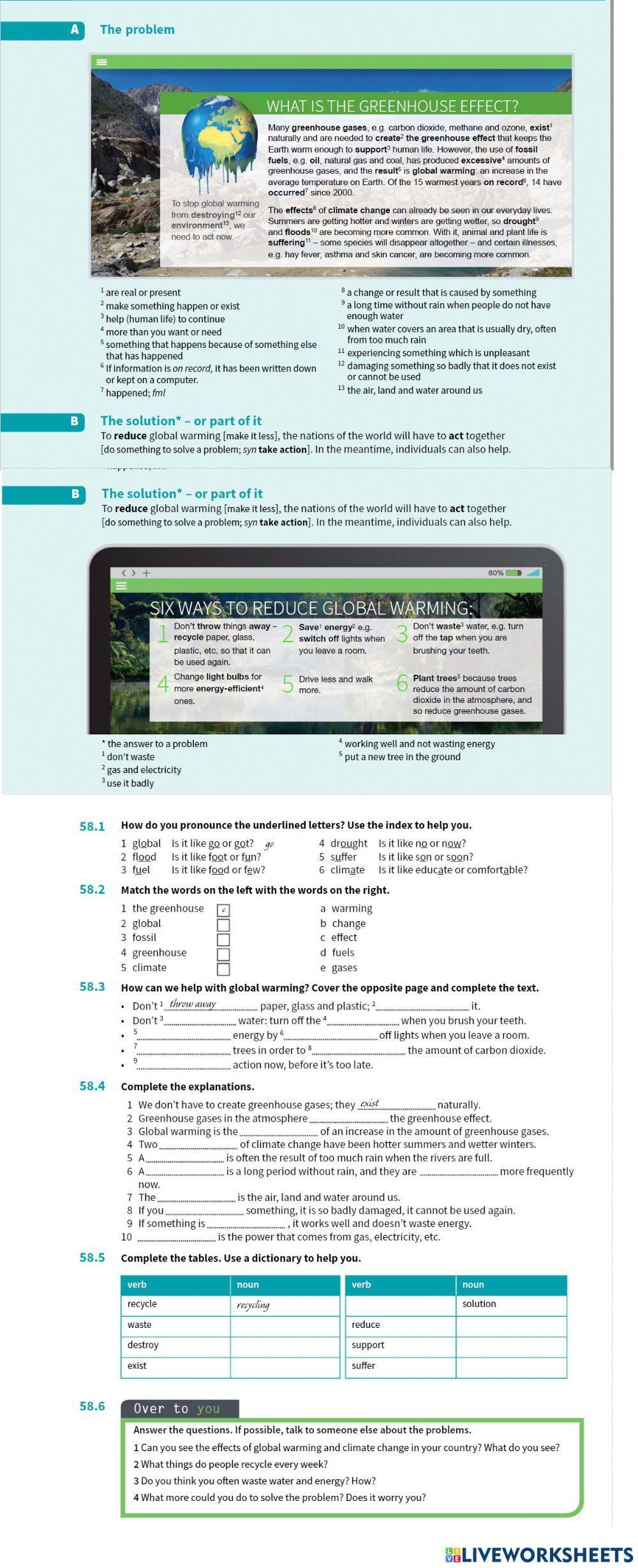 Climate change interactive exercise for intermediate | Live Worksheets
