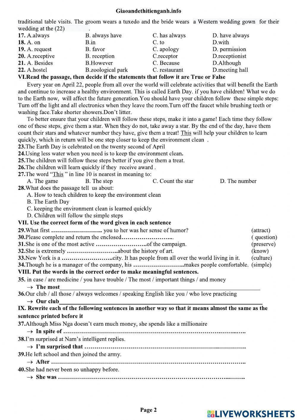 Test and exam-36 2127341 | TA Day Kem | Live Worksheets