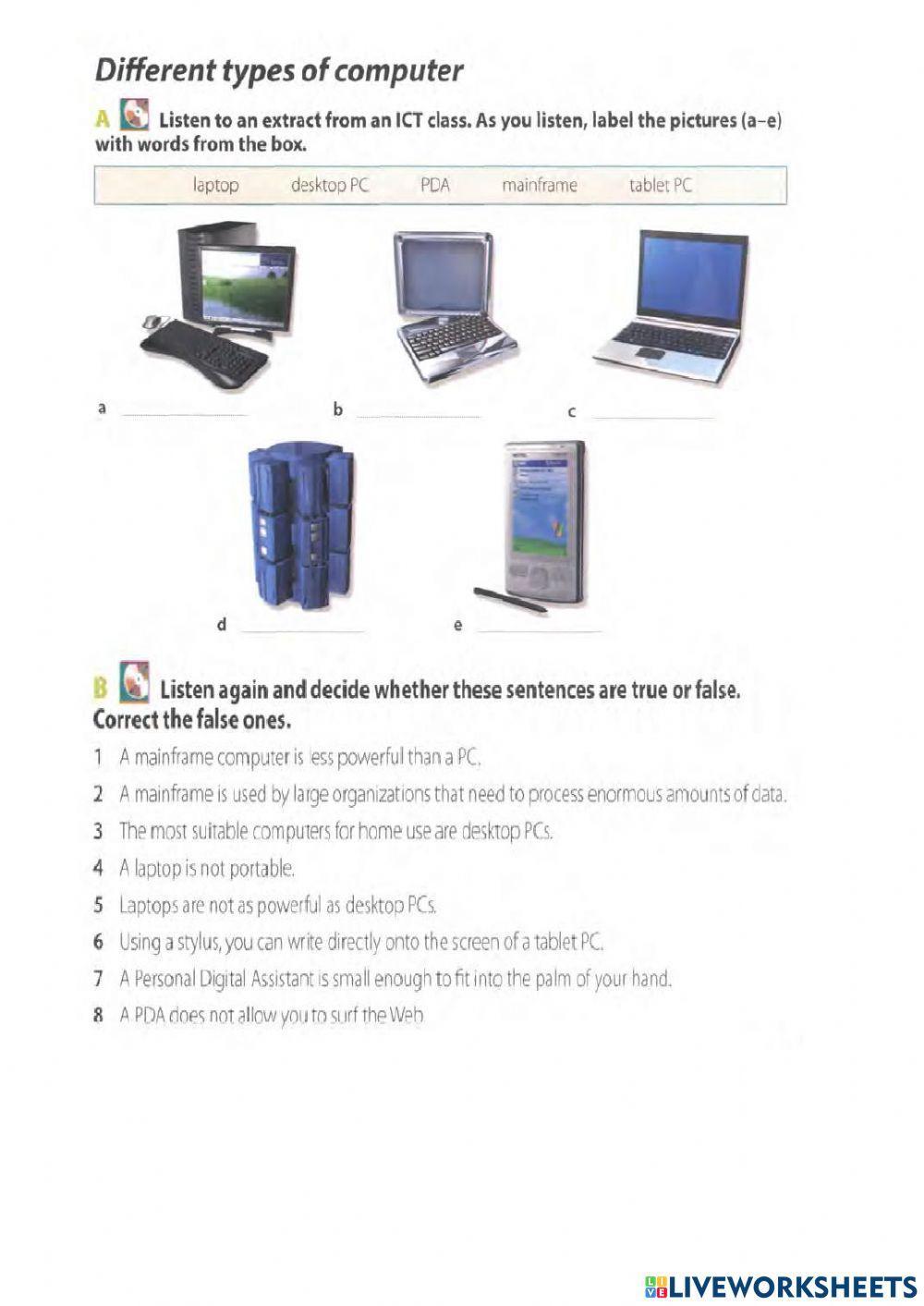 Different types of computers (unit 2 infotech) online exercise for ...