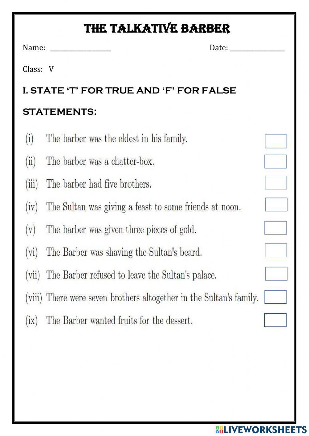 The Talkative B… | Free Interactive Worksheets | 2127849