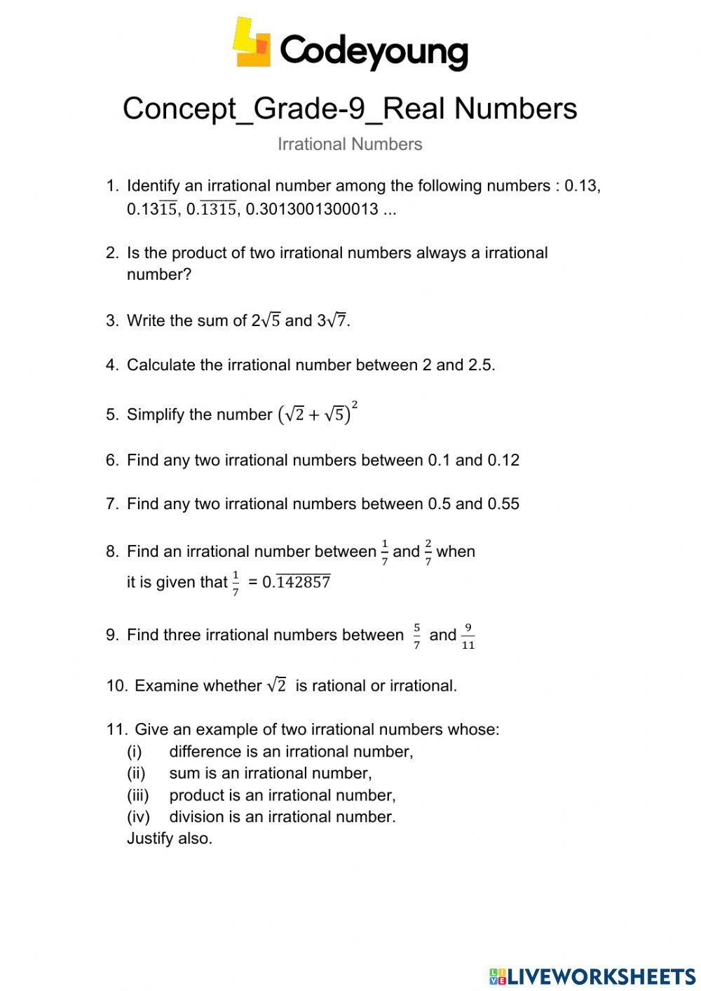 Irrational worksheet | Live Worksheets