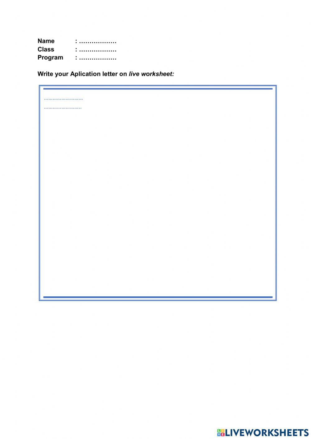 Application Letter online exercise for | Live Worksheets