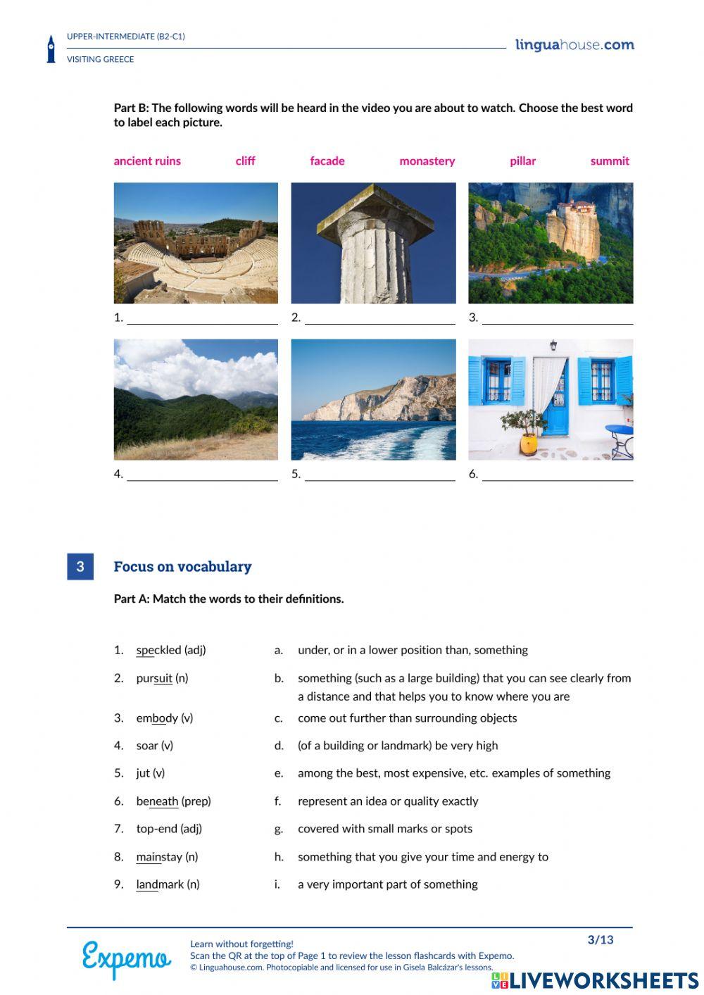 Visit Greece worksheet | Live Worksheets
