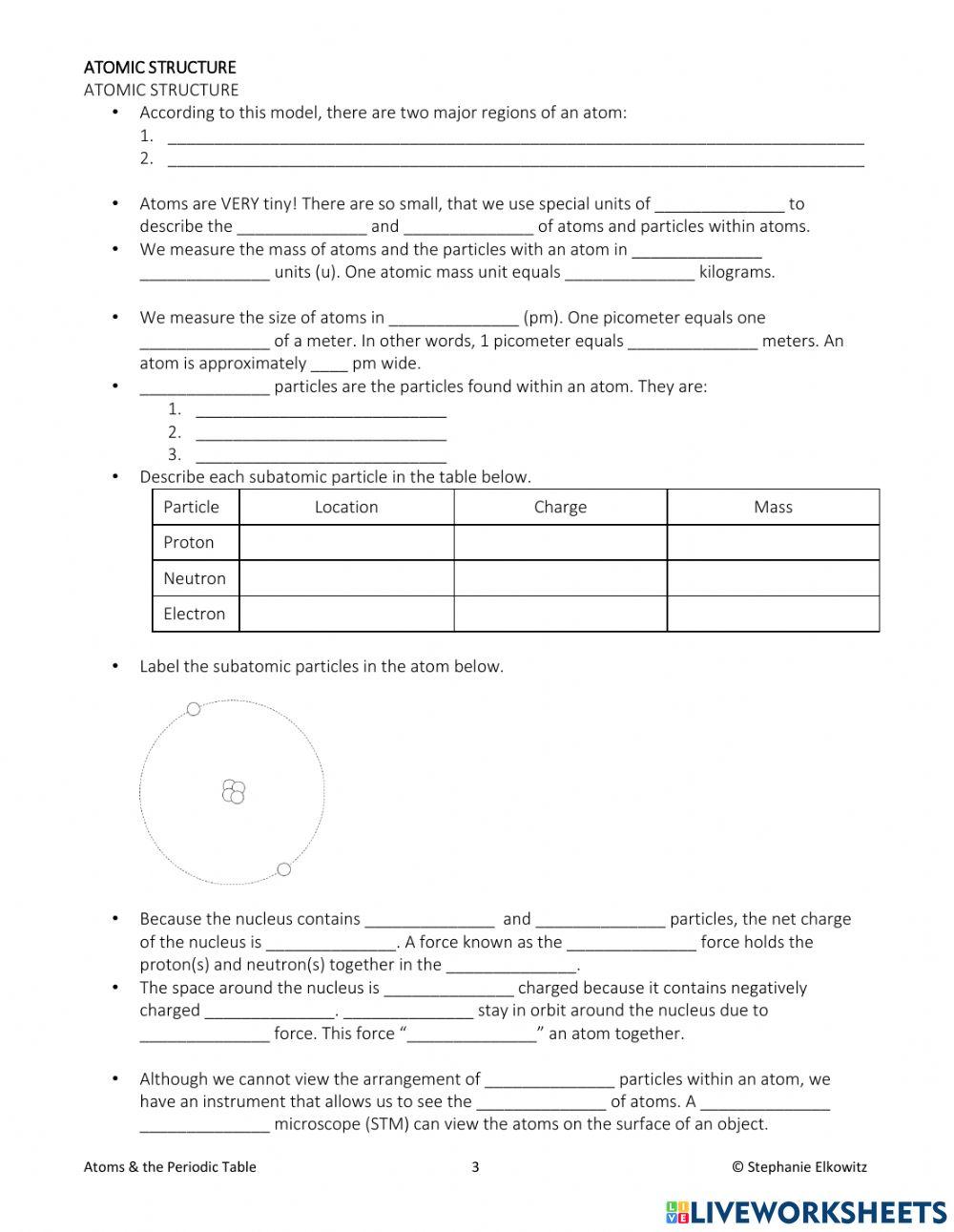 Atomic Structure Physical Science Worksheet Live Worksheets