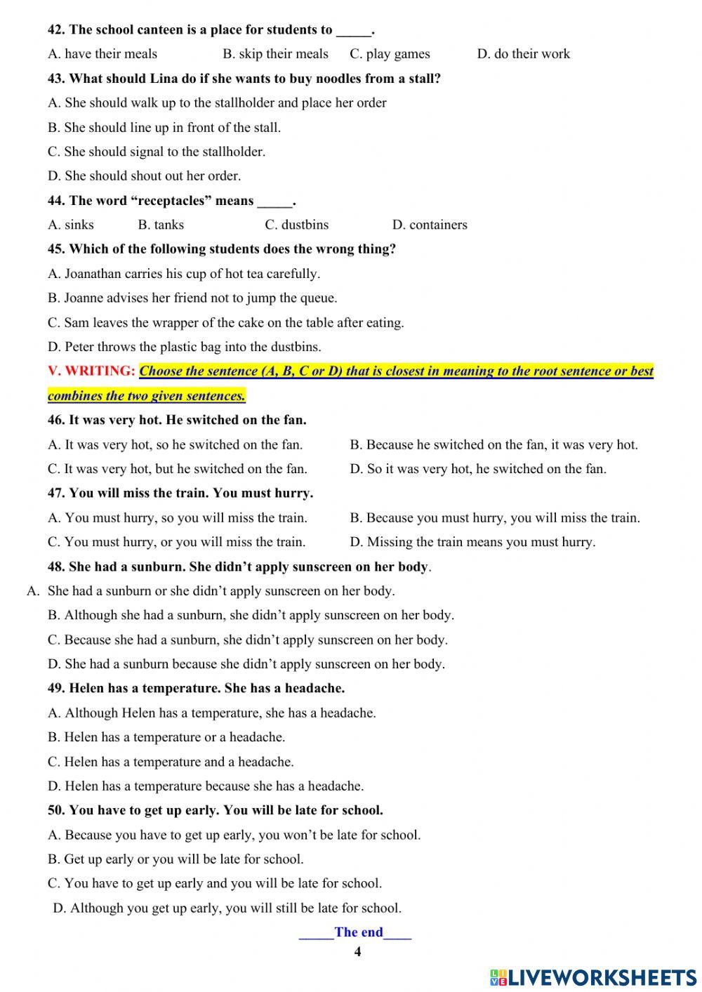 G7-review unit 2 tn 50 cau worksheet | Live Worksheets