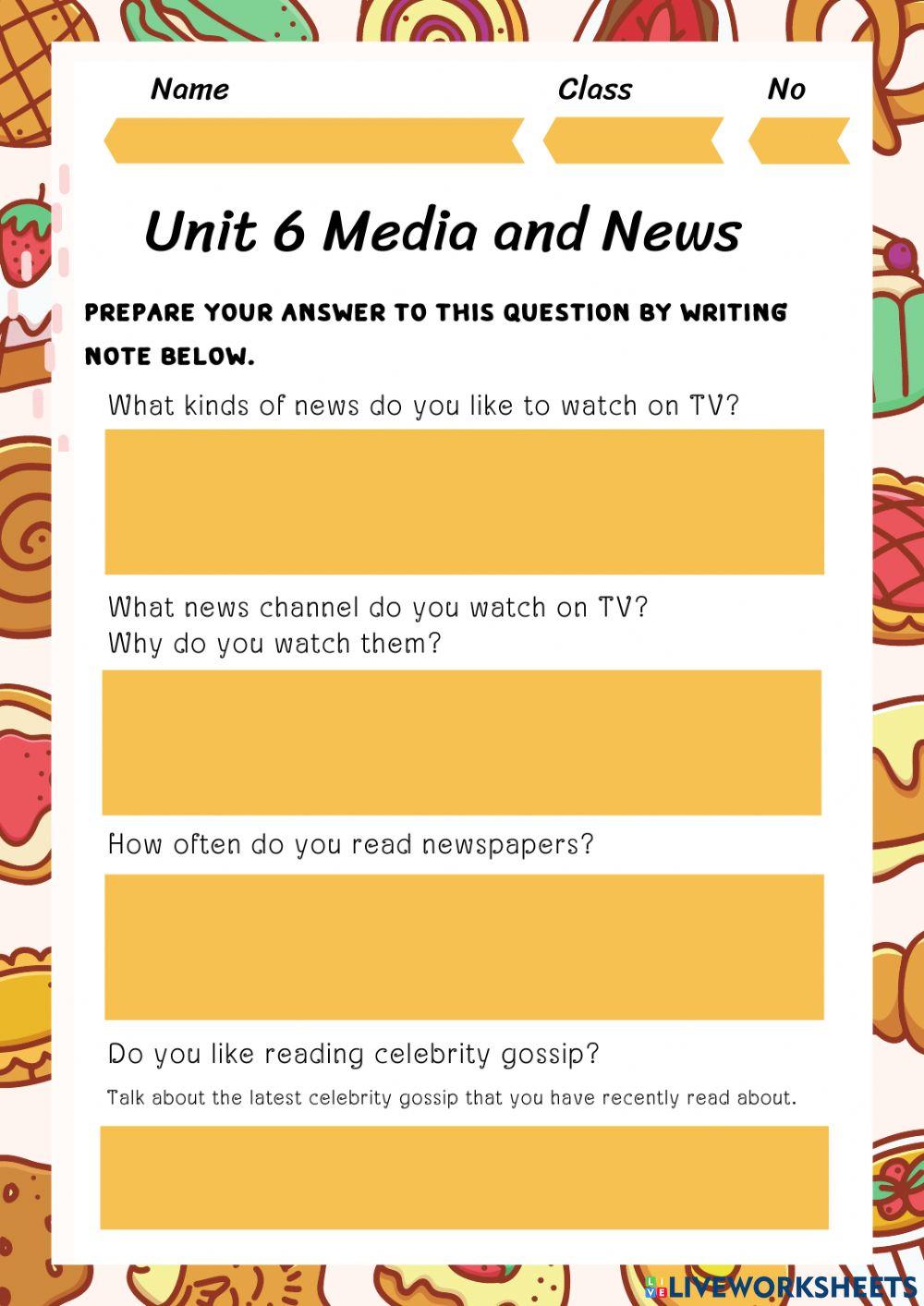 speaking media and news online exercise for | Live Worksheets
