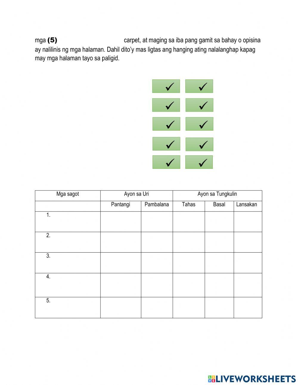Pangngalan-Uri at Tungkulin online exercise for | Live Worksheets