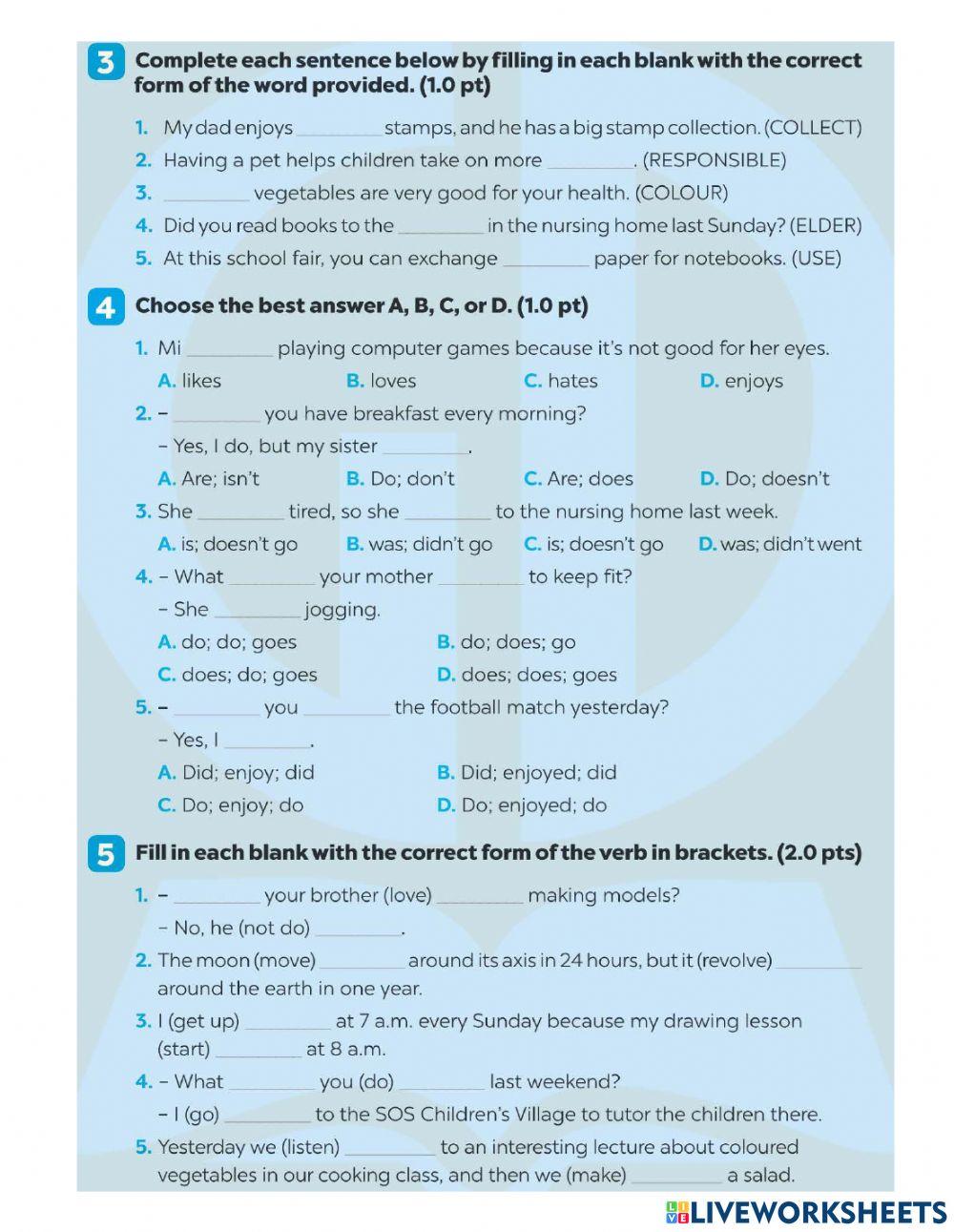 G7-review 1 unit 123 wb worksheet | Live Worksheets