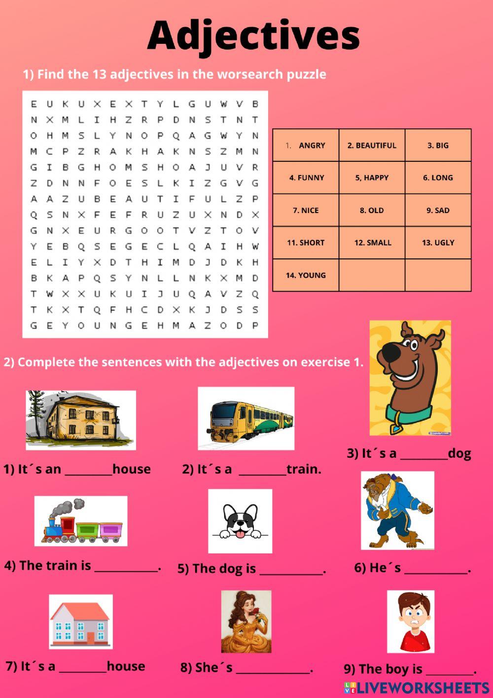 Adjectives online exercise for beginner | Live Worksheets