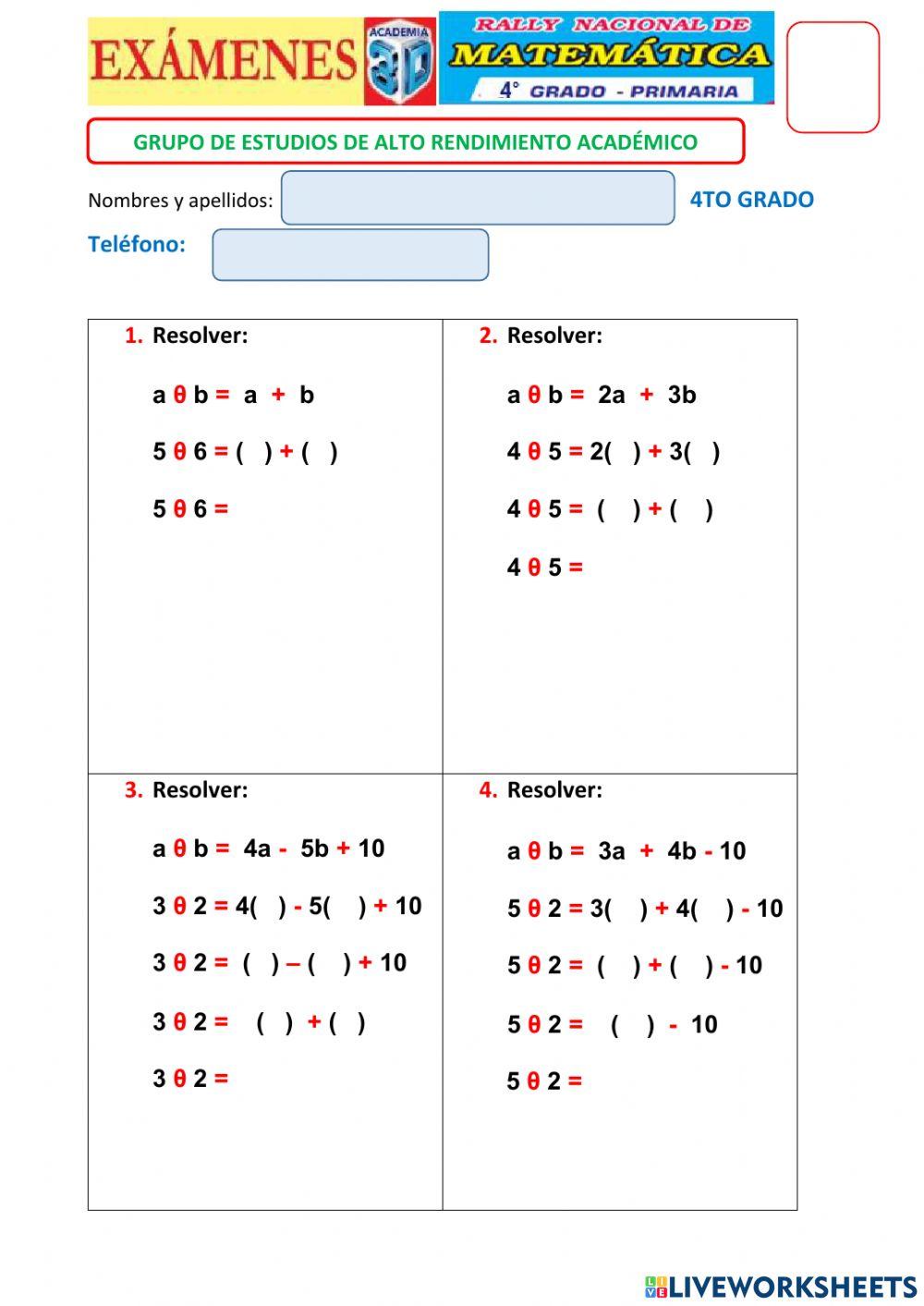 Operadores matemáticos activity for Razonamiento matemático | Live ...