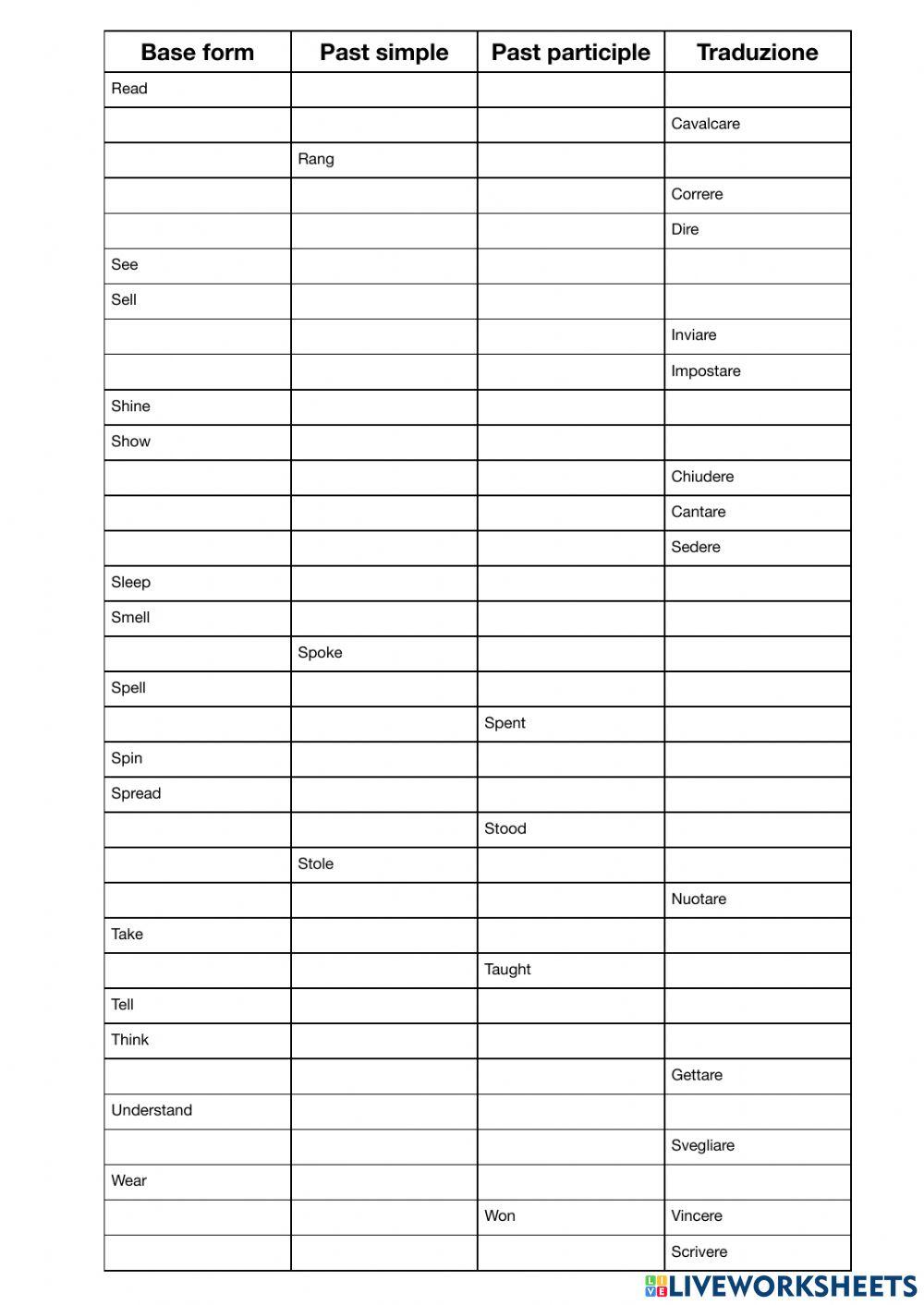 Verbs 3 online activity for Scuola Secondaria | Live Worksheets