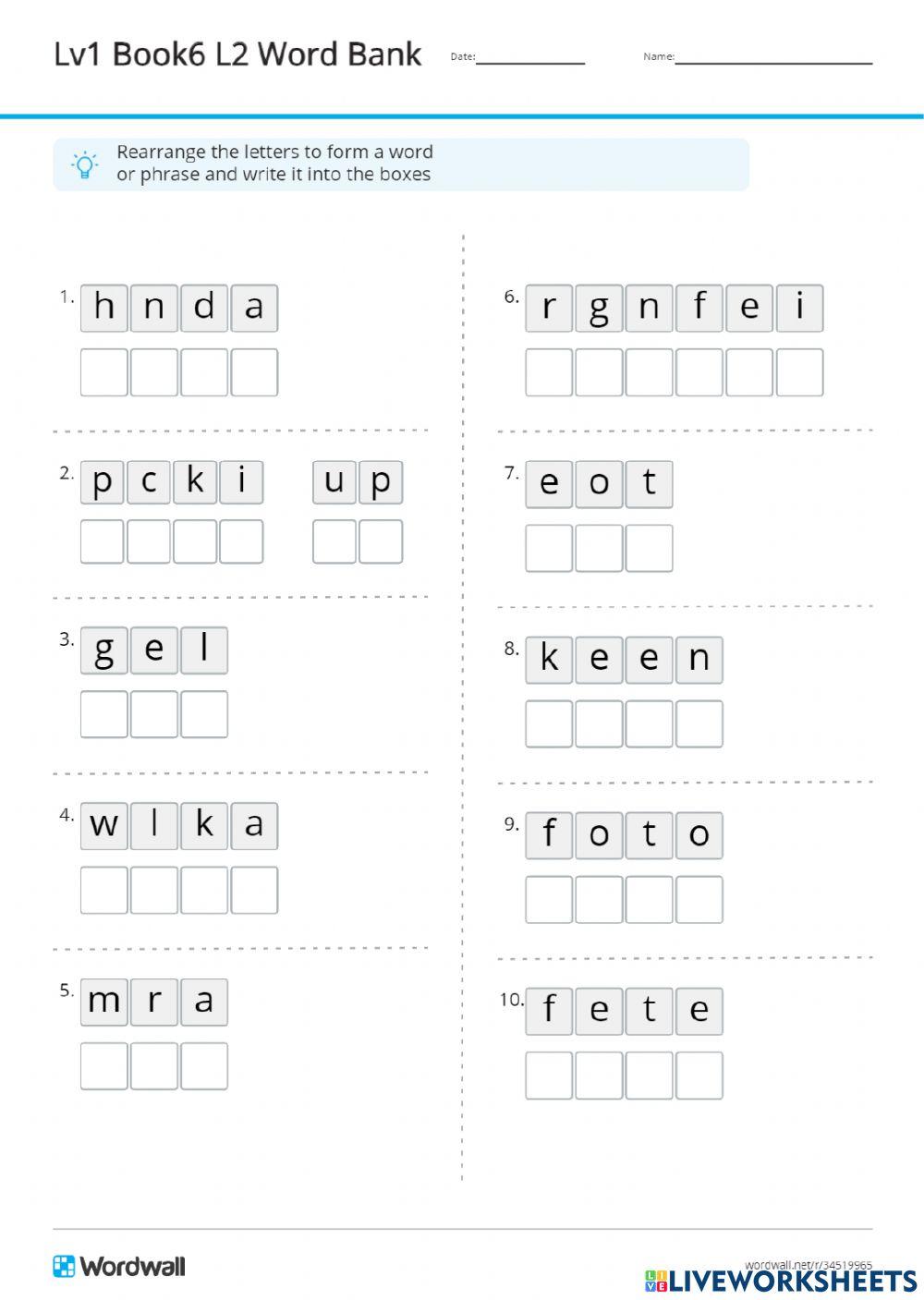 LV1 BOOK6 L2 Wo… | Free Interactive Worksheets | 3619282