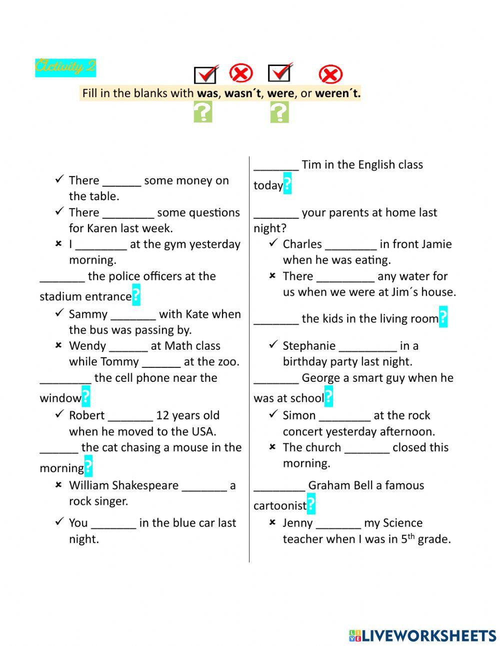 Past tense of to be worksheet | Live Worksheets