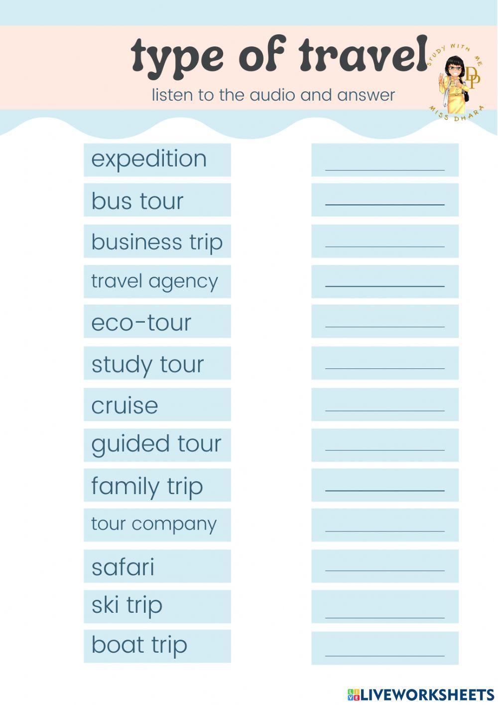 2107966 | Type of travel | Dharawadee | LiveWorksheets