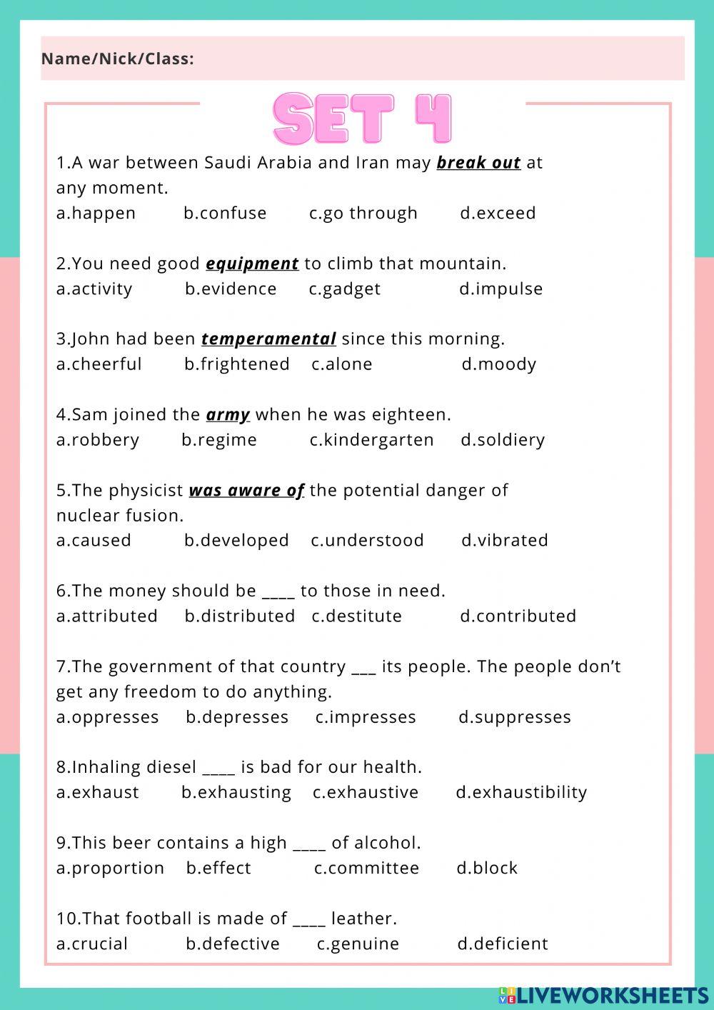 Set 4 activity | Live Worksheets