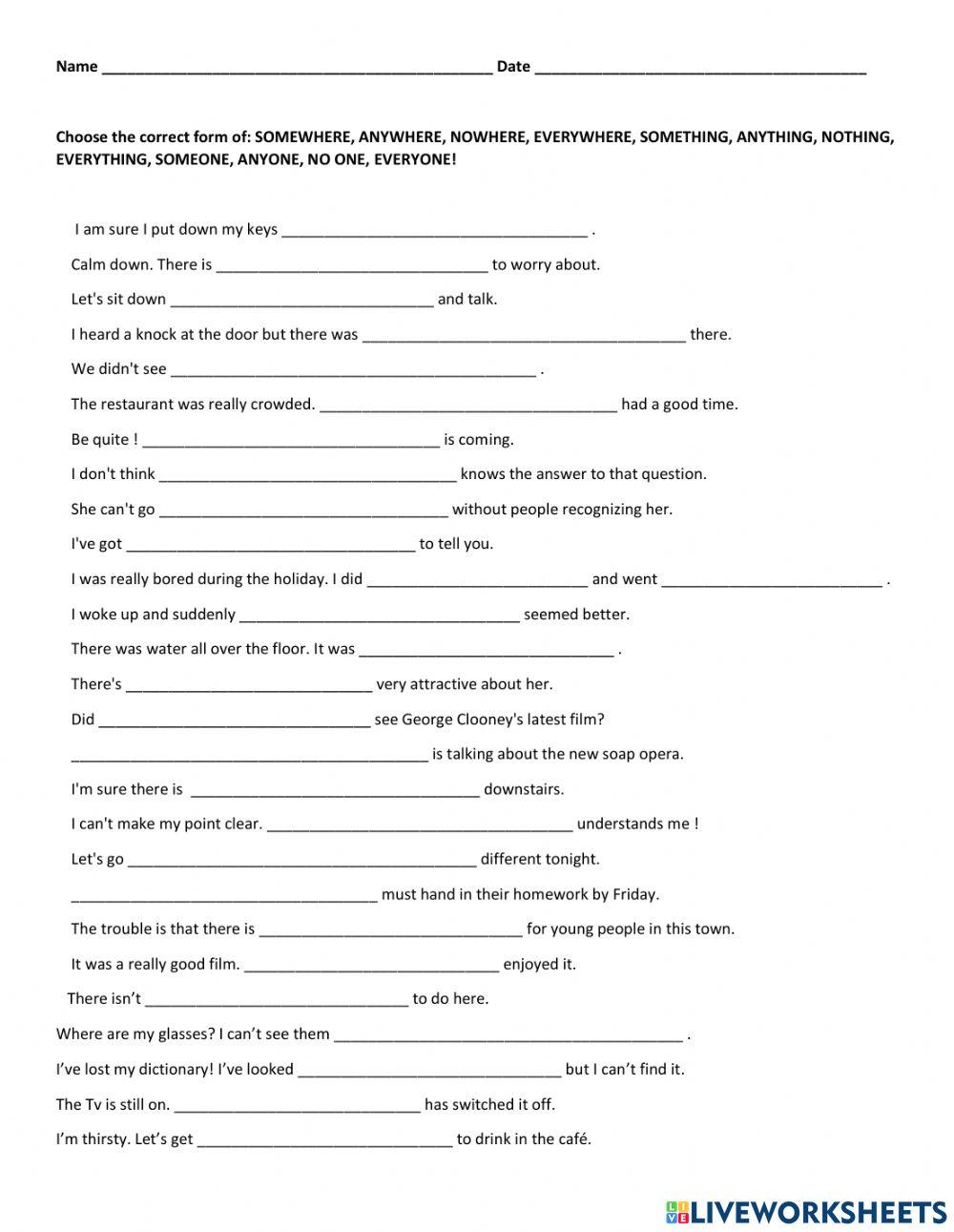 Indefinite pron… | Free Interactive Worksheets | 2107973