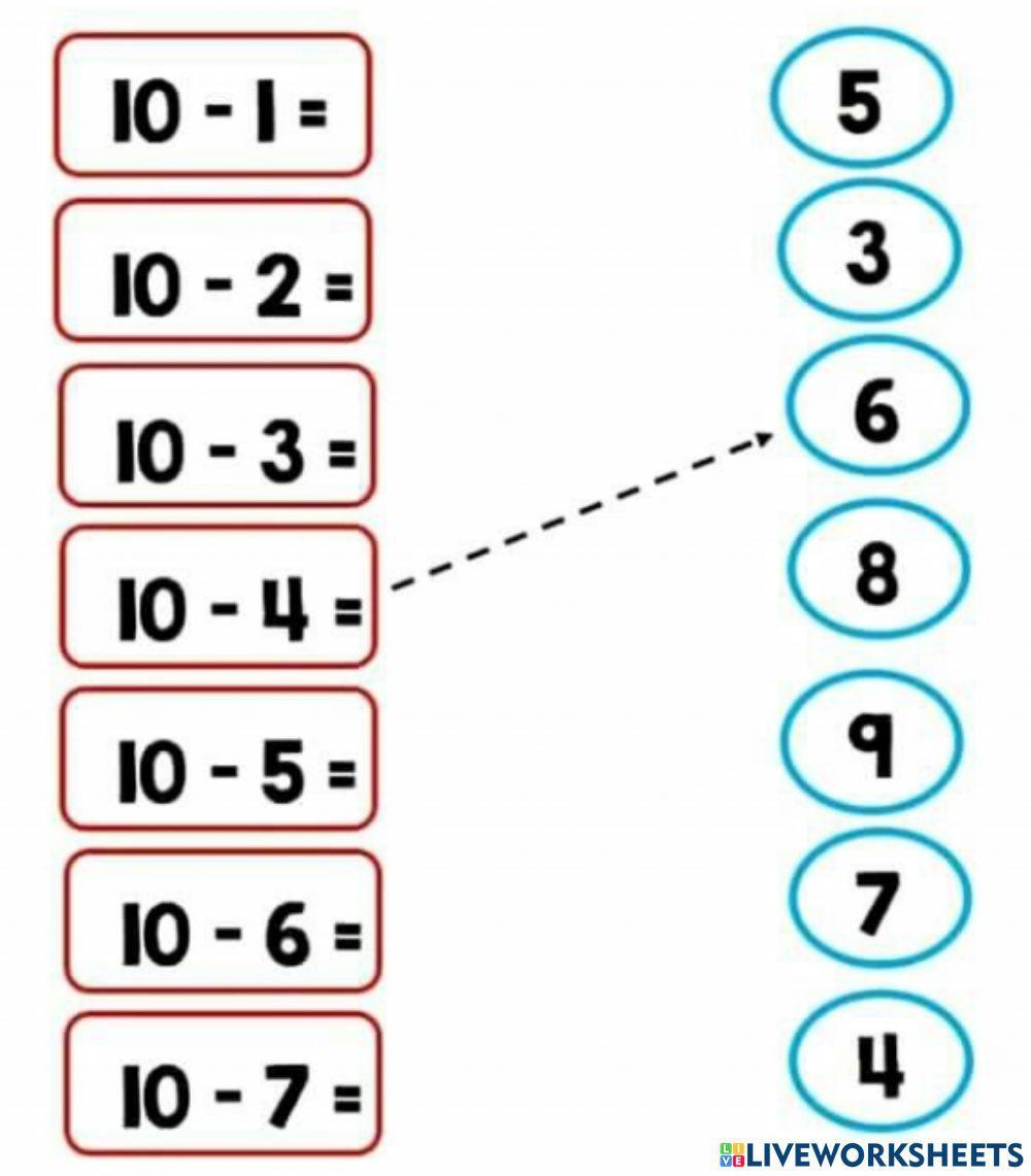 Віднімання в межах 10 Interactive Worksheet Live Worksheets