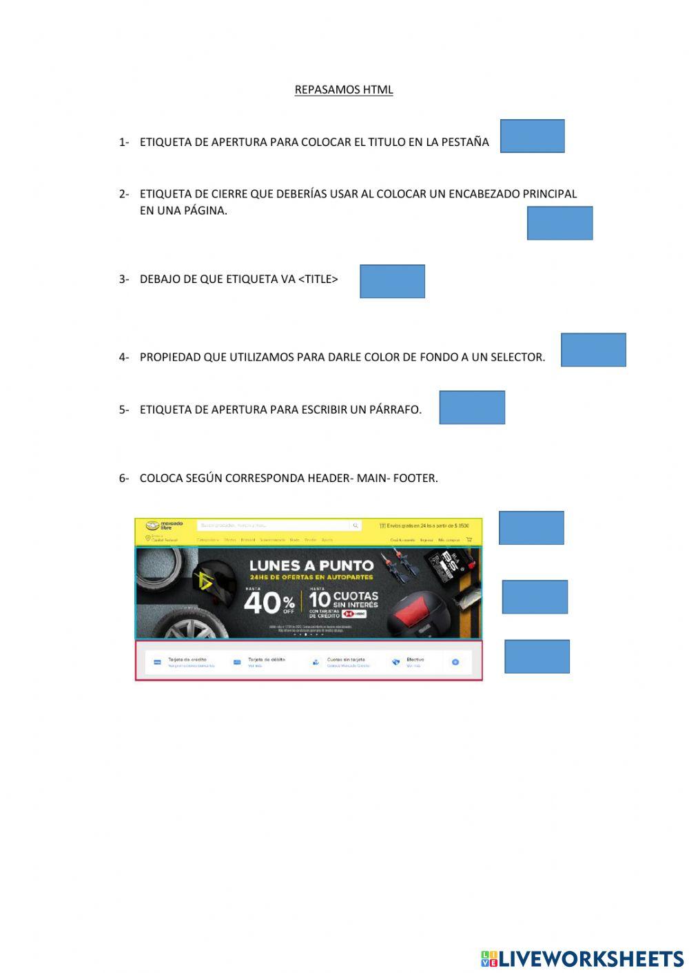 Repasamos html worksheet | Live Worksheets
