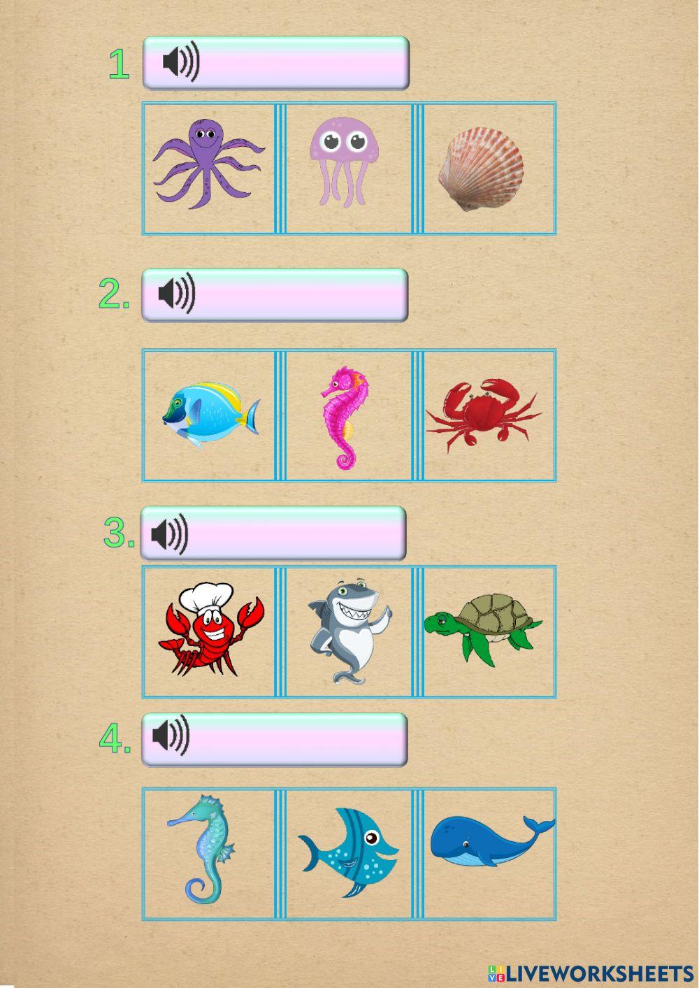 Sea animals + river worksheet | Live Worksheets