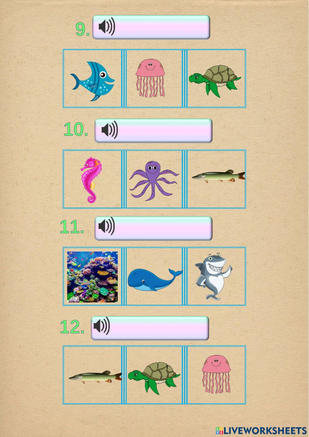Sea animals + river worksheet | Live Worksheets