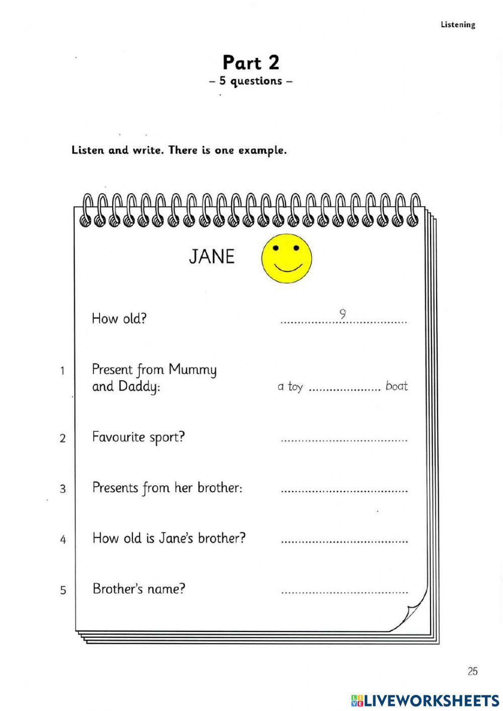 Listening test online exercise for grade 4 | Live Worksheets