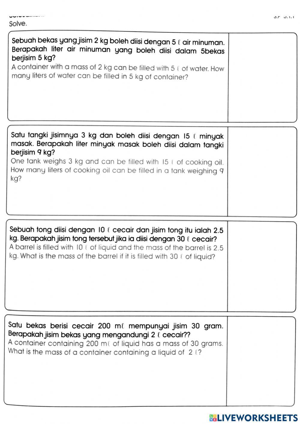 Size and Measurement interactive worksheet | Live Worksheets